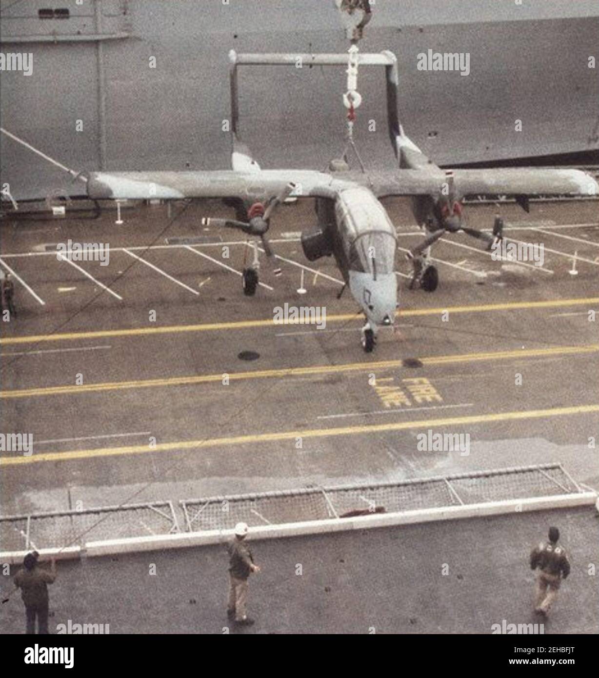 OV-10A of VMO-1 is loaded aboard USS America (CV-66) in 1990 Stock ...