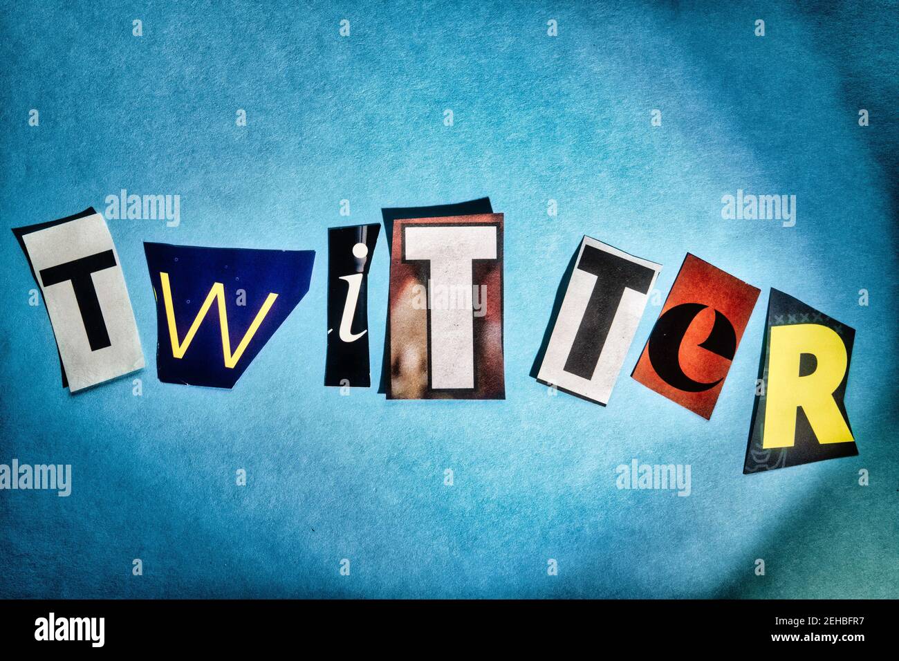 The word "Twitter" using cut-out paper letters in the ransom note ...