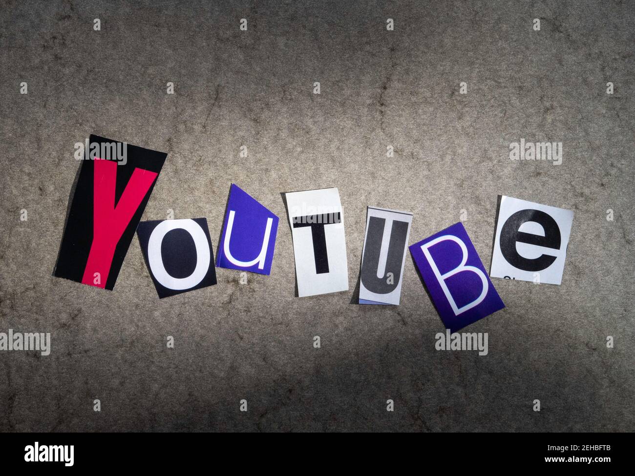 The word "YouTube" using cut-out paper letters in the ransom note ...