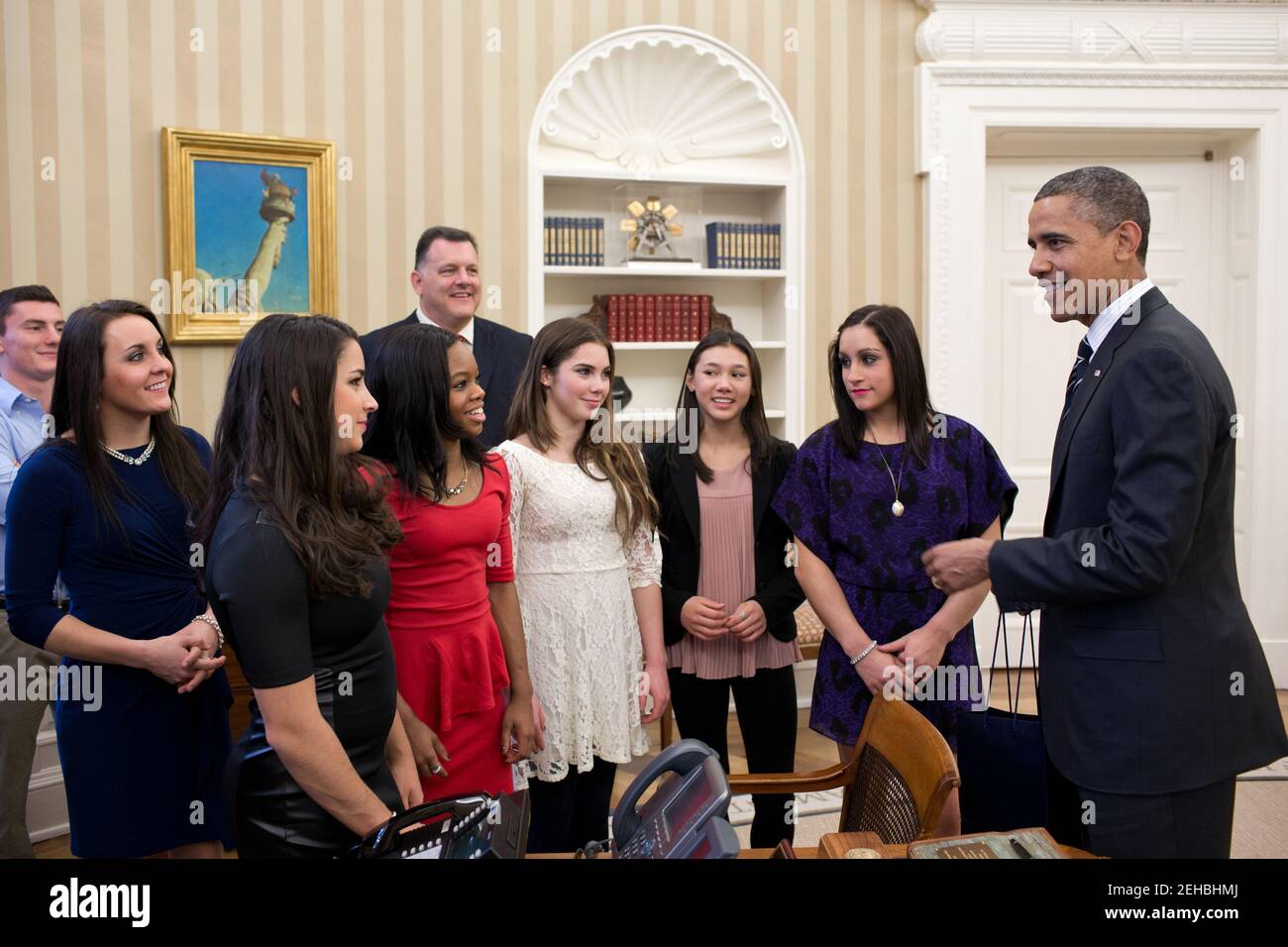 President Barack Obama talks with members of the 2012 U.S. Olympic ...