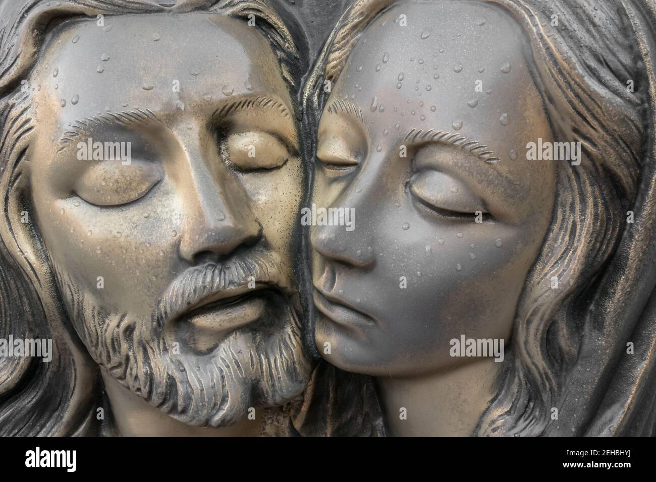 Bronze Statue of dead Jesus Christ, embraced by the Virgin Mary. It can ...