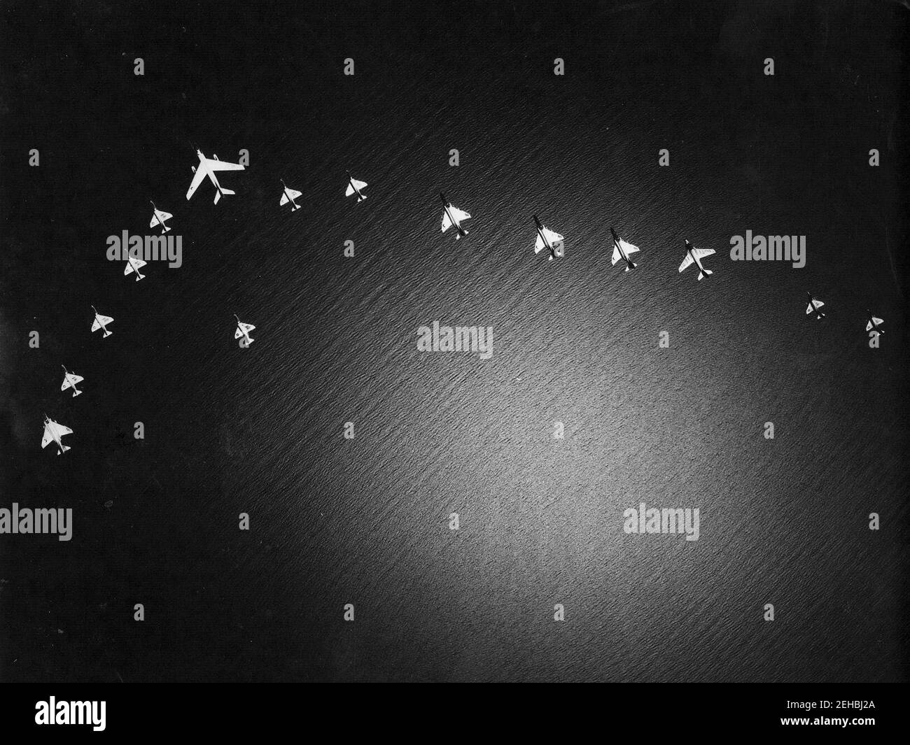 Overhead view of aircraft of U.S. Navy Attack Carrier Air Wing 11 in ...