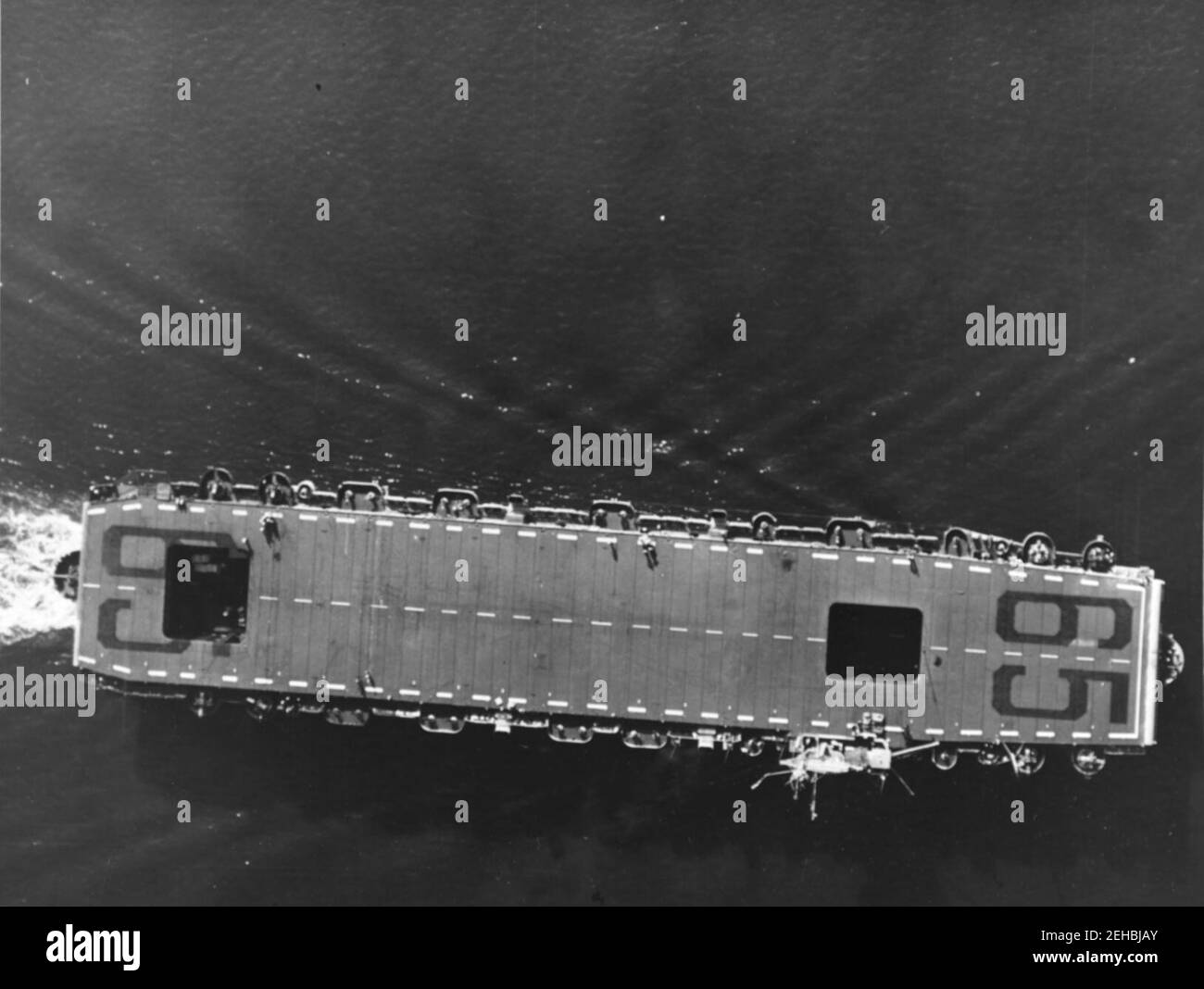 Overhead view of Wake Island (CVE-65) underway in Hampton Roads ...