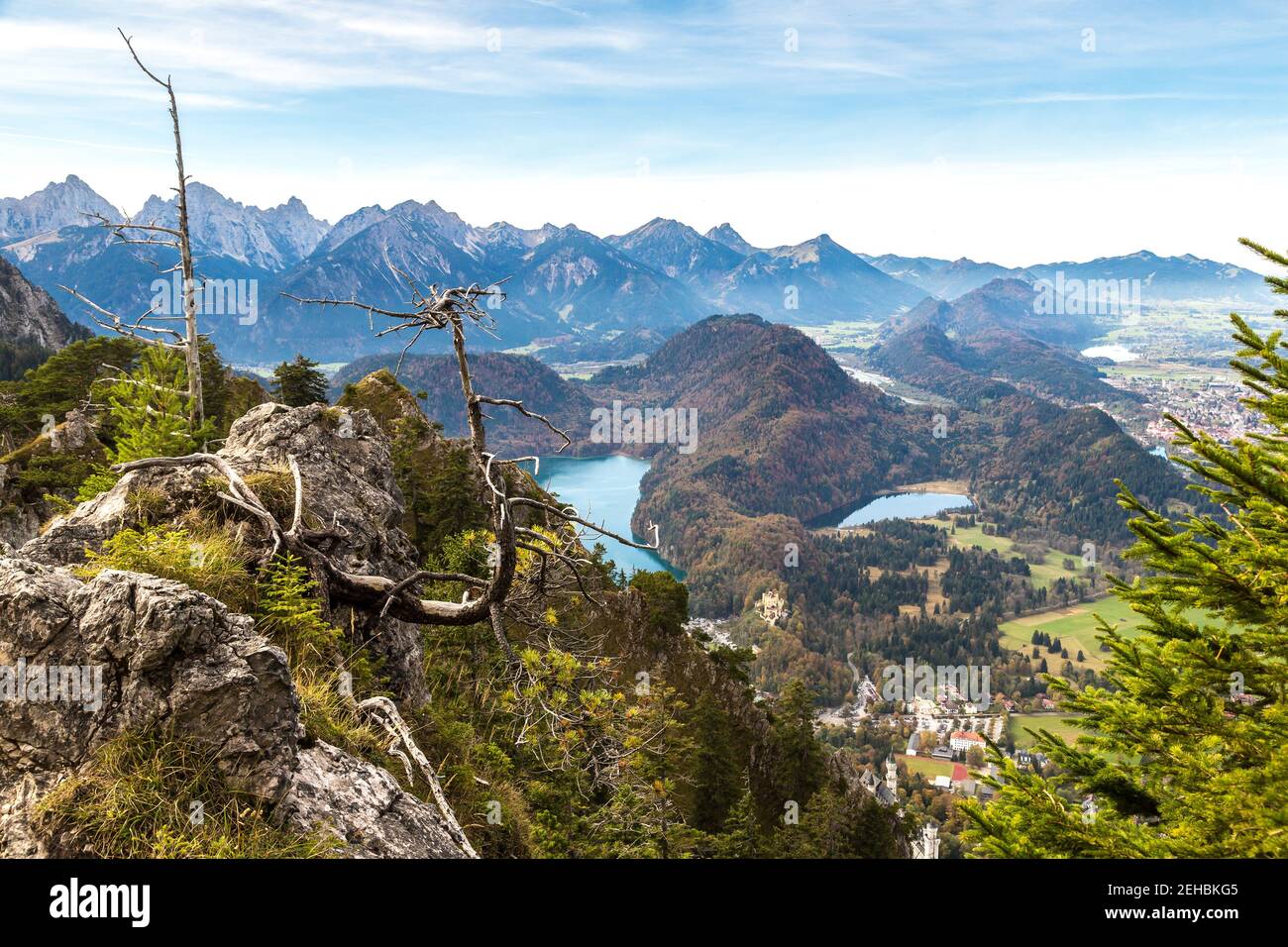 Alps and lakes in a summer day in Germany. Taken from the hill next to ...