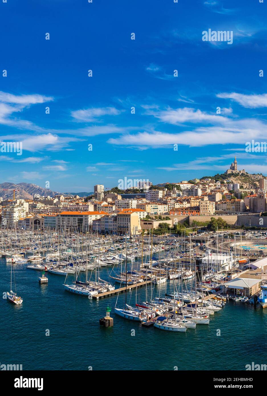 Aerial panoramic view on basilica of Notre Dame de la Garde and old ...