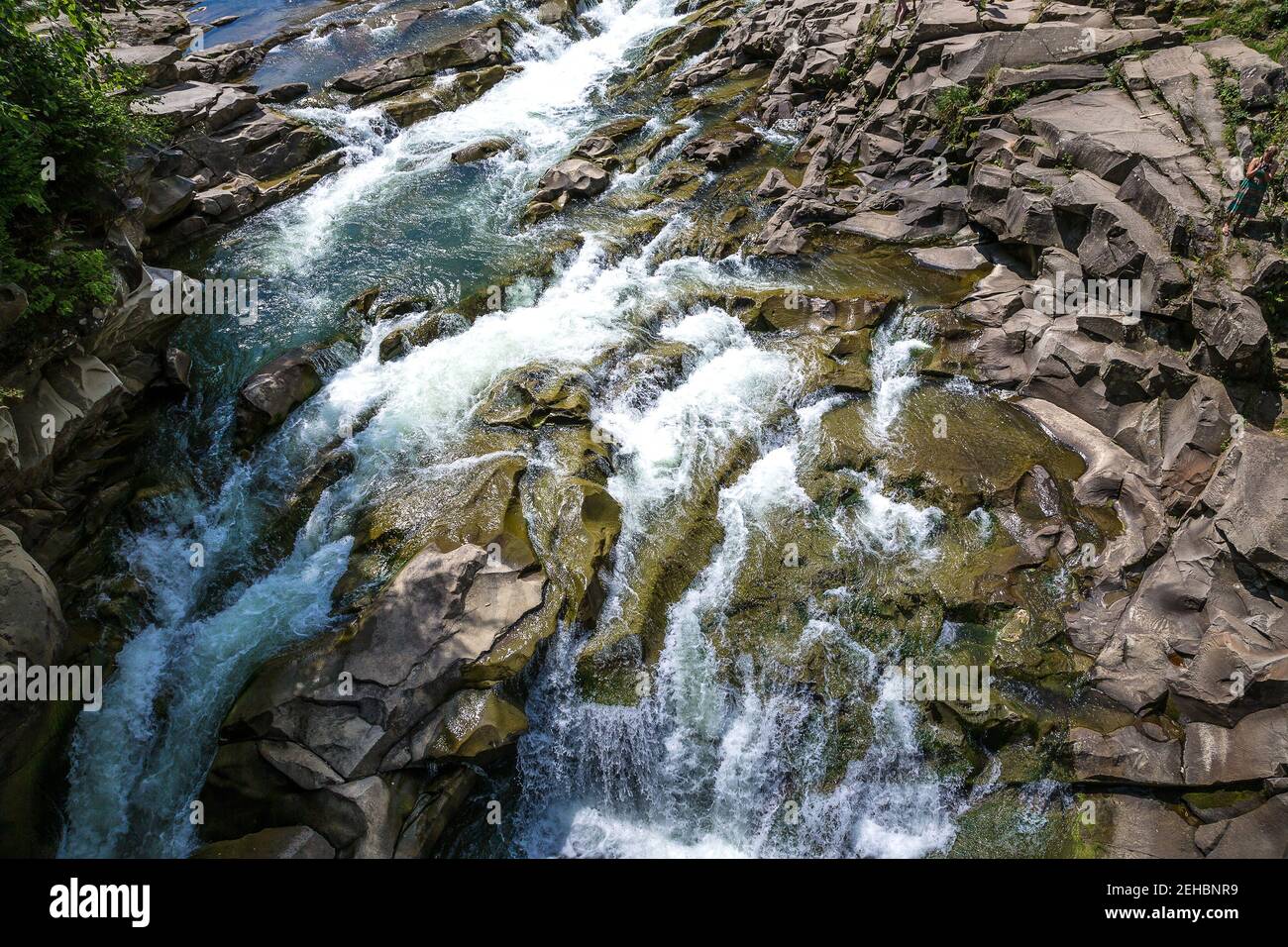 The mountain river Prut and waterfalls in Yaremche, Carpathians ...