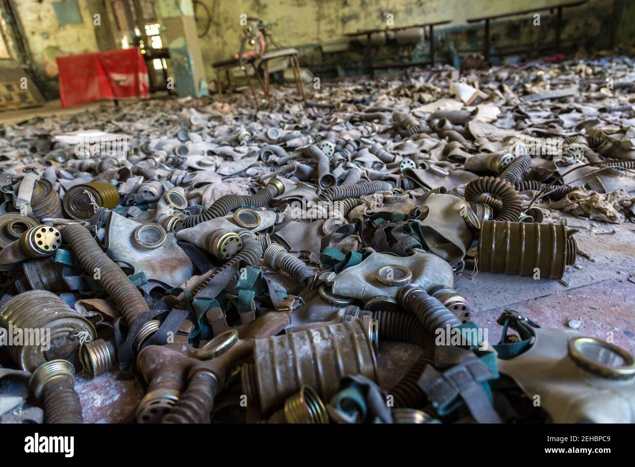 Gas masks on the floor in the middle school in Pripyat, Chernobyl ...