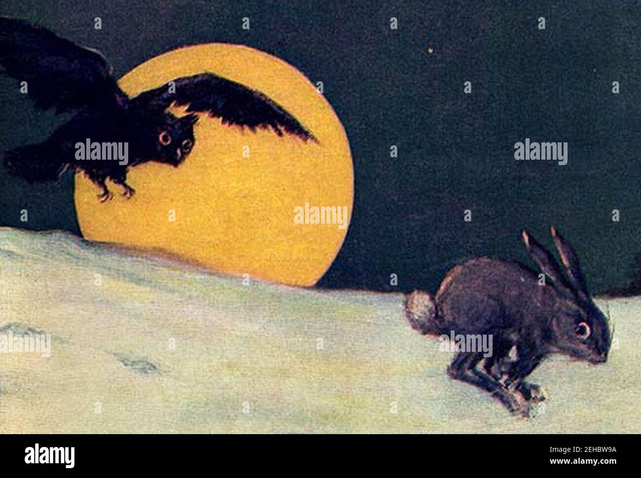 Owl Chasing Rabbit (LIFE - Dec. 9, 1909) (cropped Stock Photo - Alamy