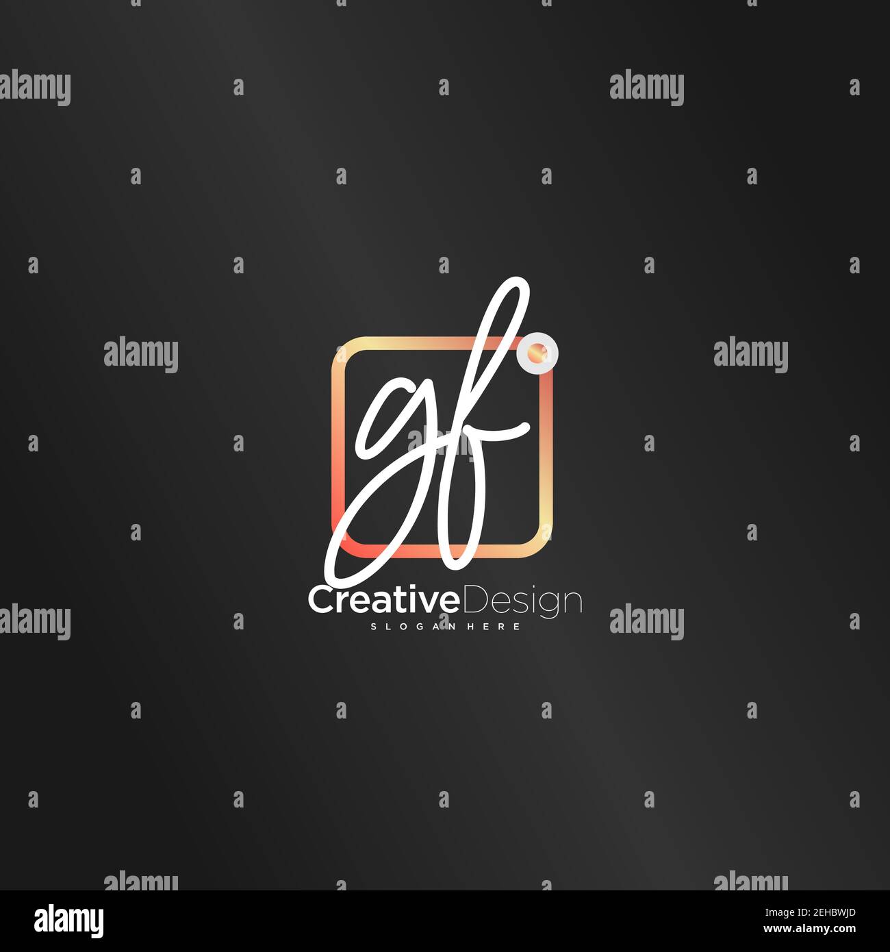 GF Initial Letter handwriting logo hand drawn colorful box vector, logo ...