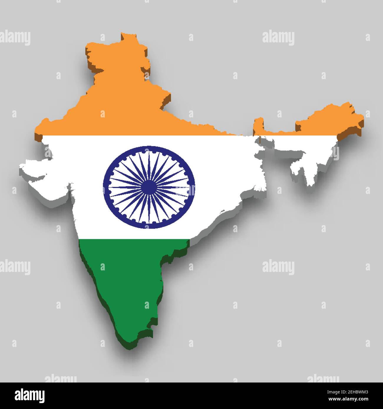 3d isometric Map of India with national flag. Vector Illustration Stock ...