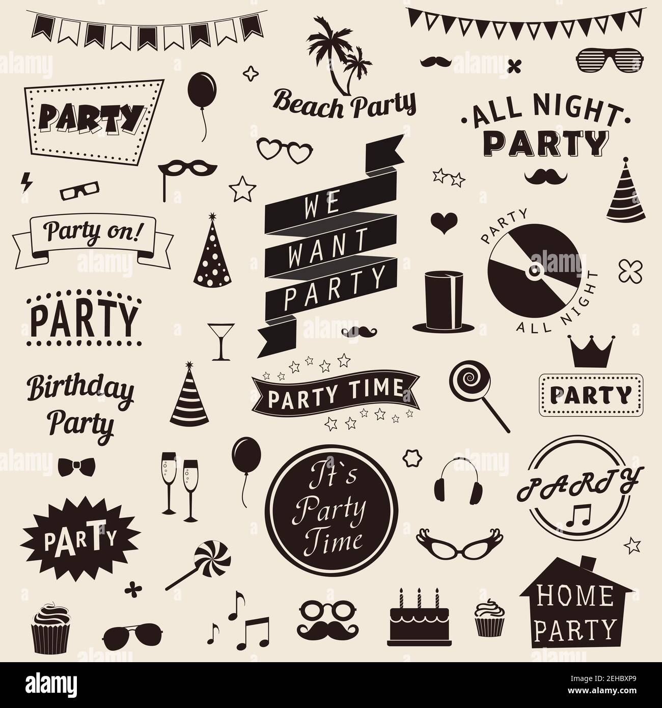 Set of party icons Vector signs and symbols templates for your design ...