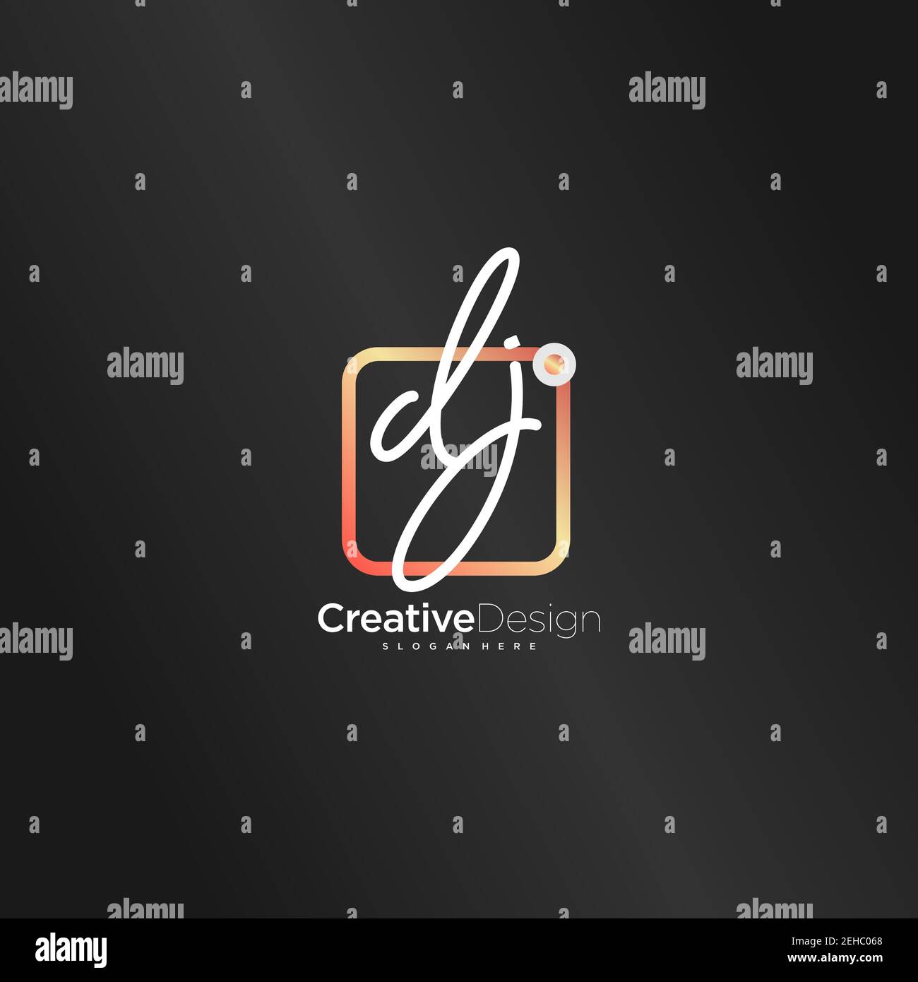 DJ Initial Letter handwriting logo hand drawn colorful box vector, logo ...