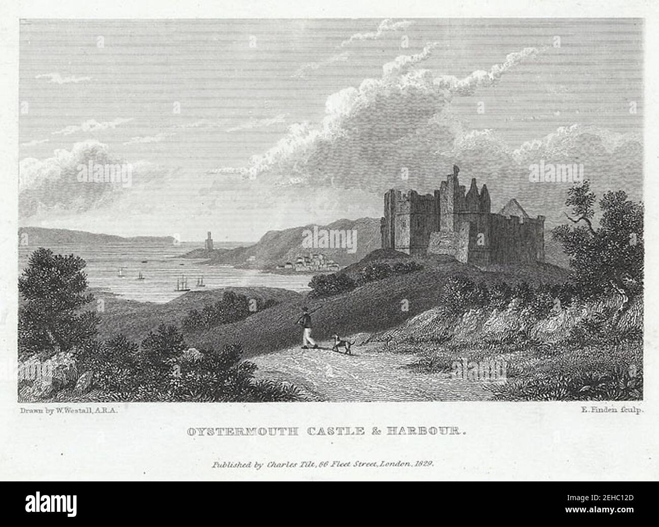 Oystermouth castle & harbour Stock Photo - Alamy