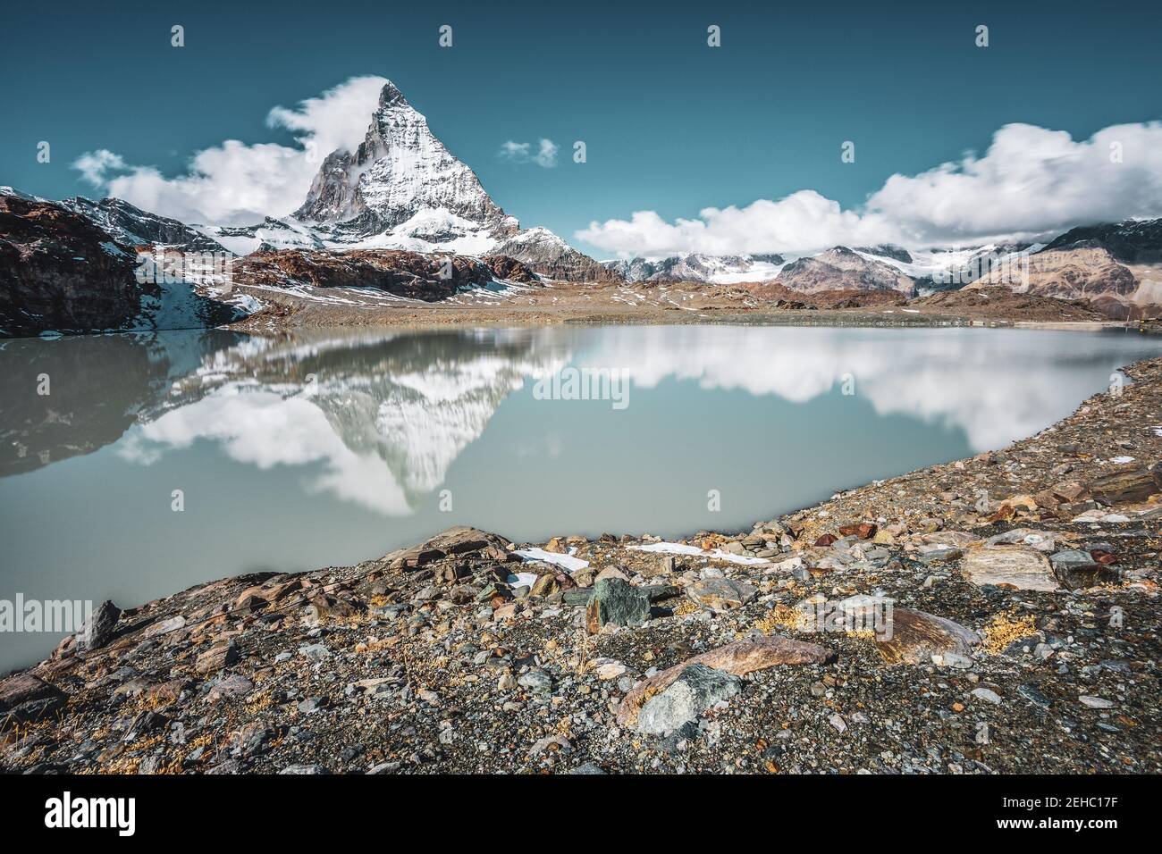 Panoramic view of Matterhorn peak, Switzerland. Matterhorn reflection ...