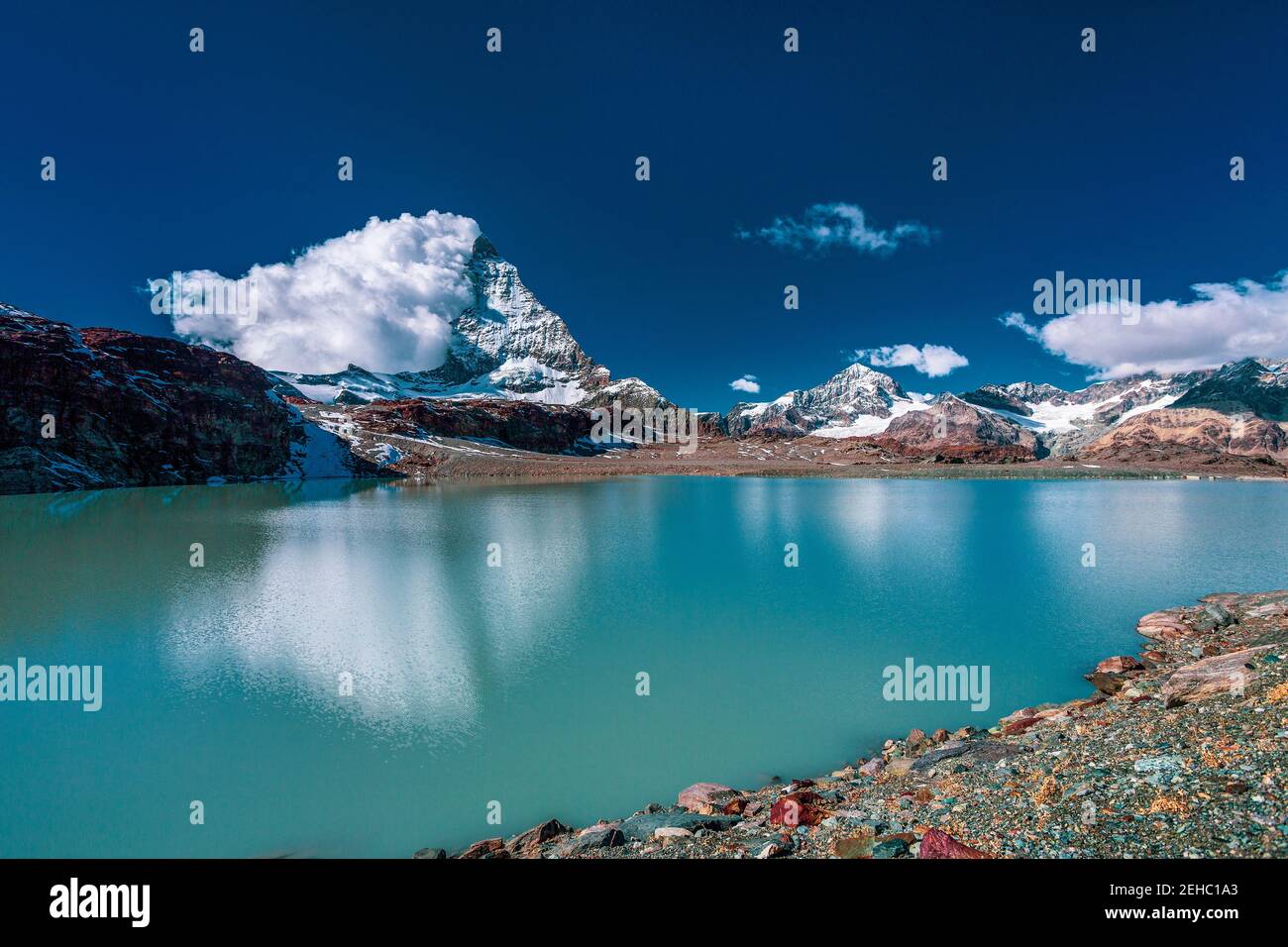 Panoramic view of Matterhorn peak, Switzerland. Matterhorn reflection ...