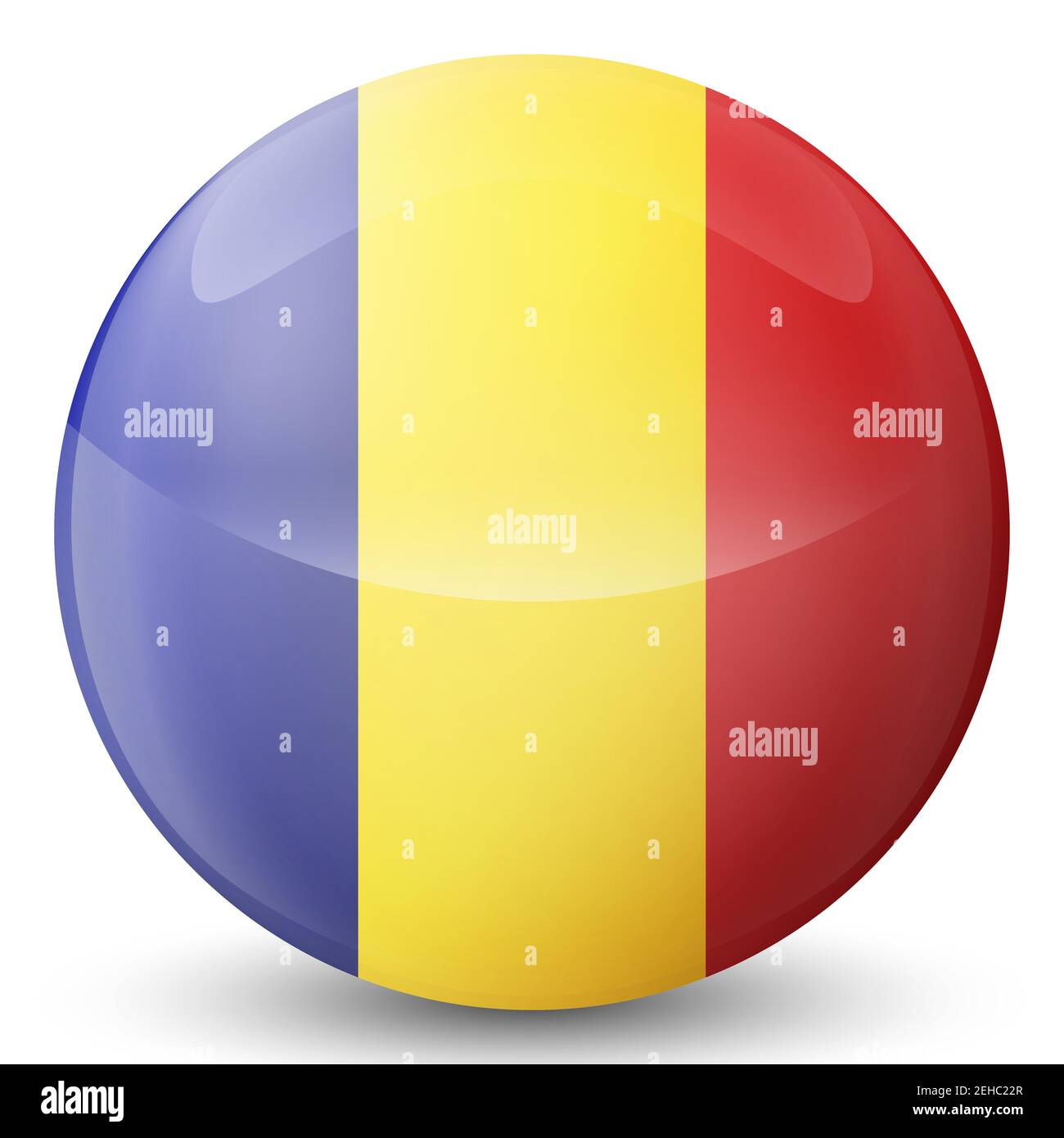 Glass light ball with flag of Romania. Round sphere, template icon ...