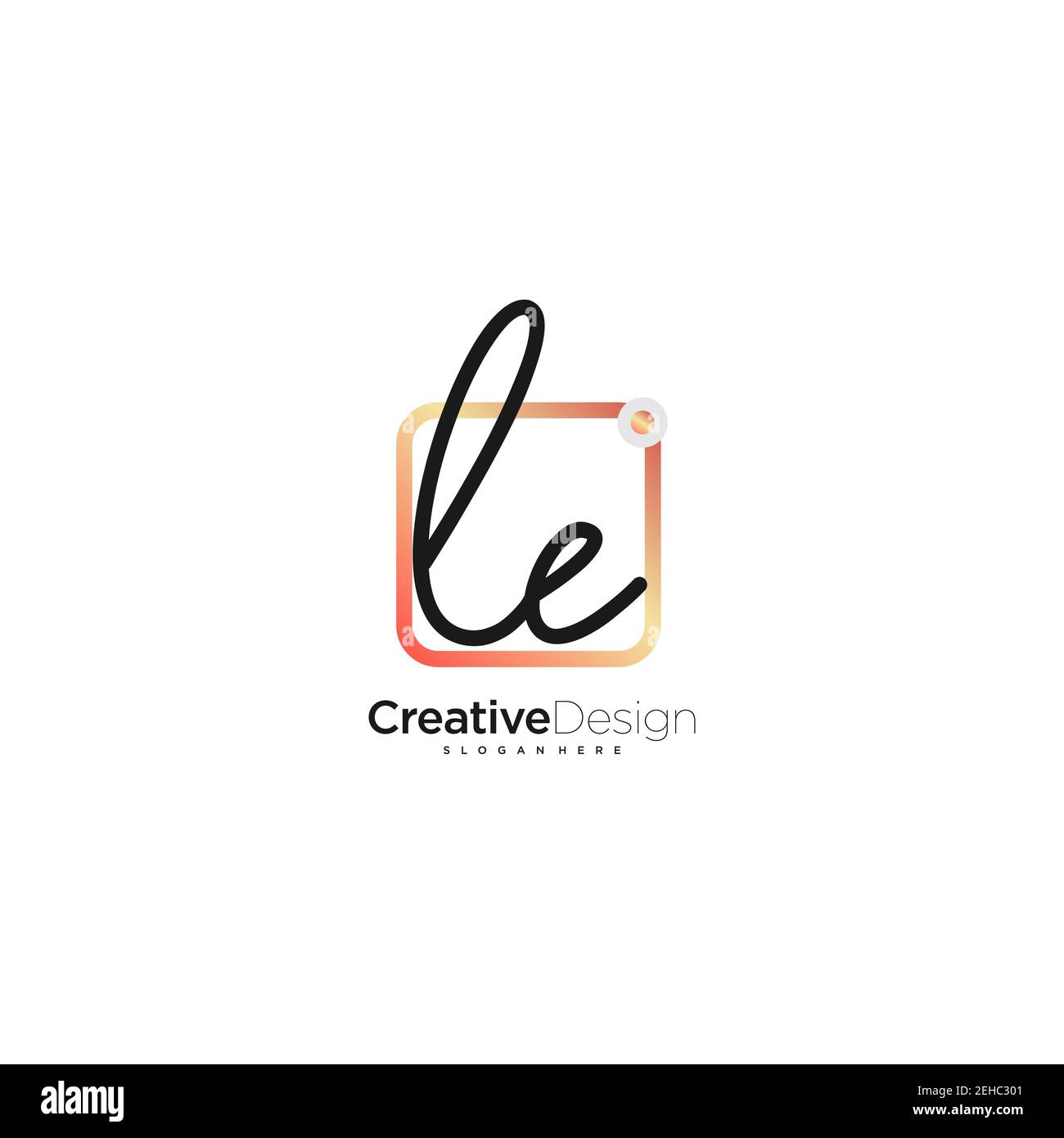 LE Initial Letter handwriting logo hand drawn colorful box vector, logo ...