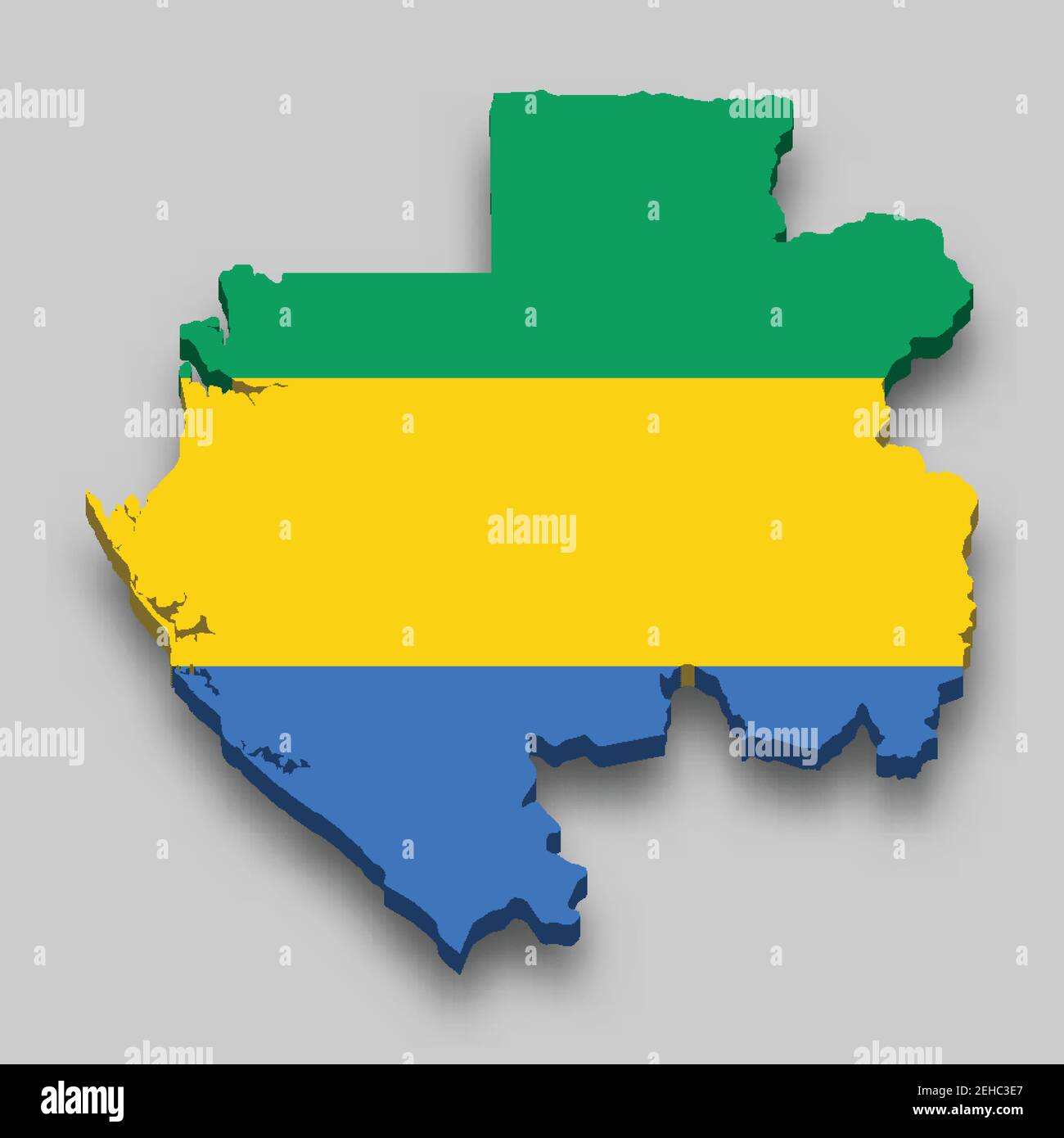3d isometric Map of Gabon with national flag. Vector Illustration Stock ...