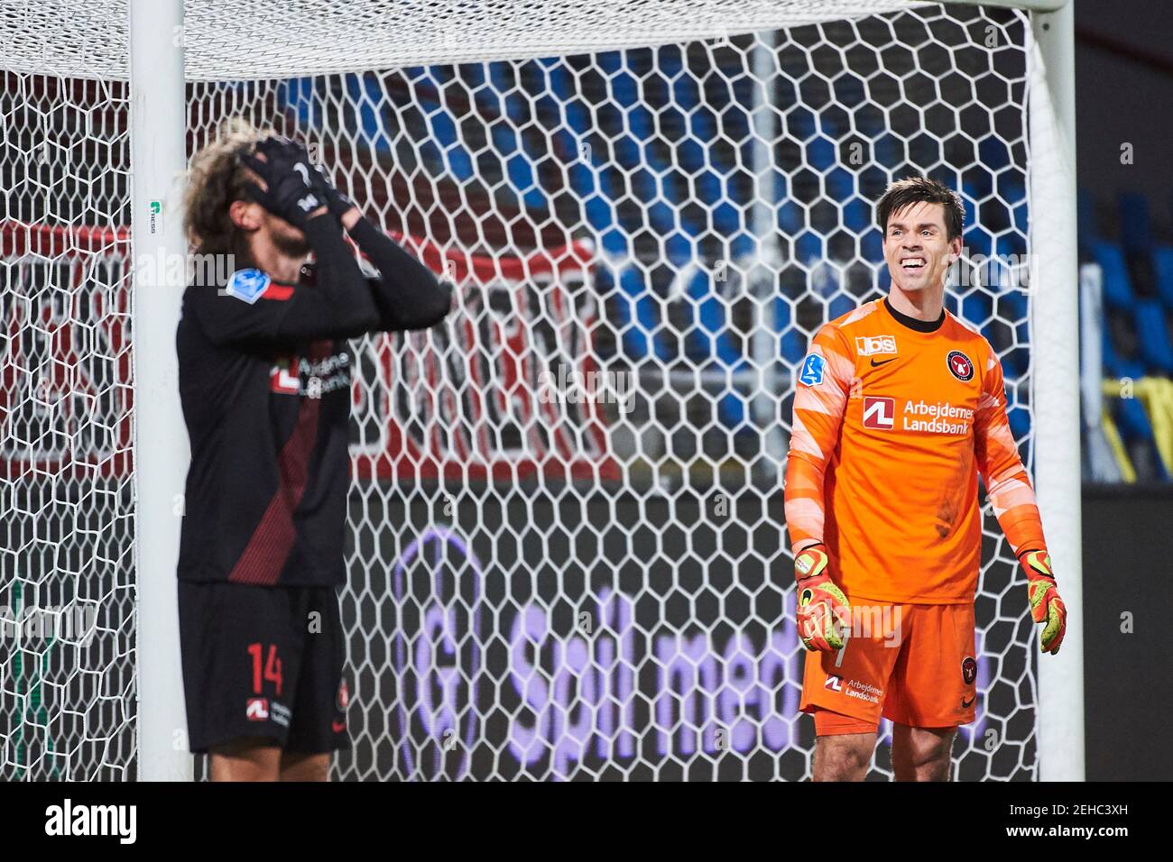 Aalborg, Denmark. 19th Feb, 2021. Goalkeeper Jesper Hansen (1) of FC ...
