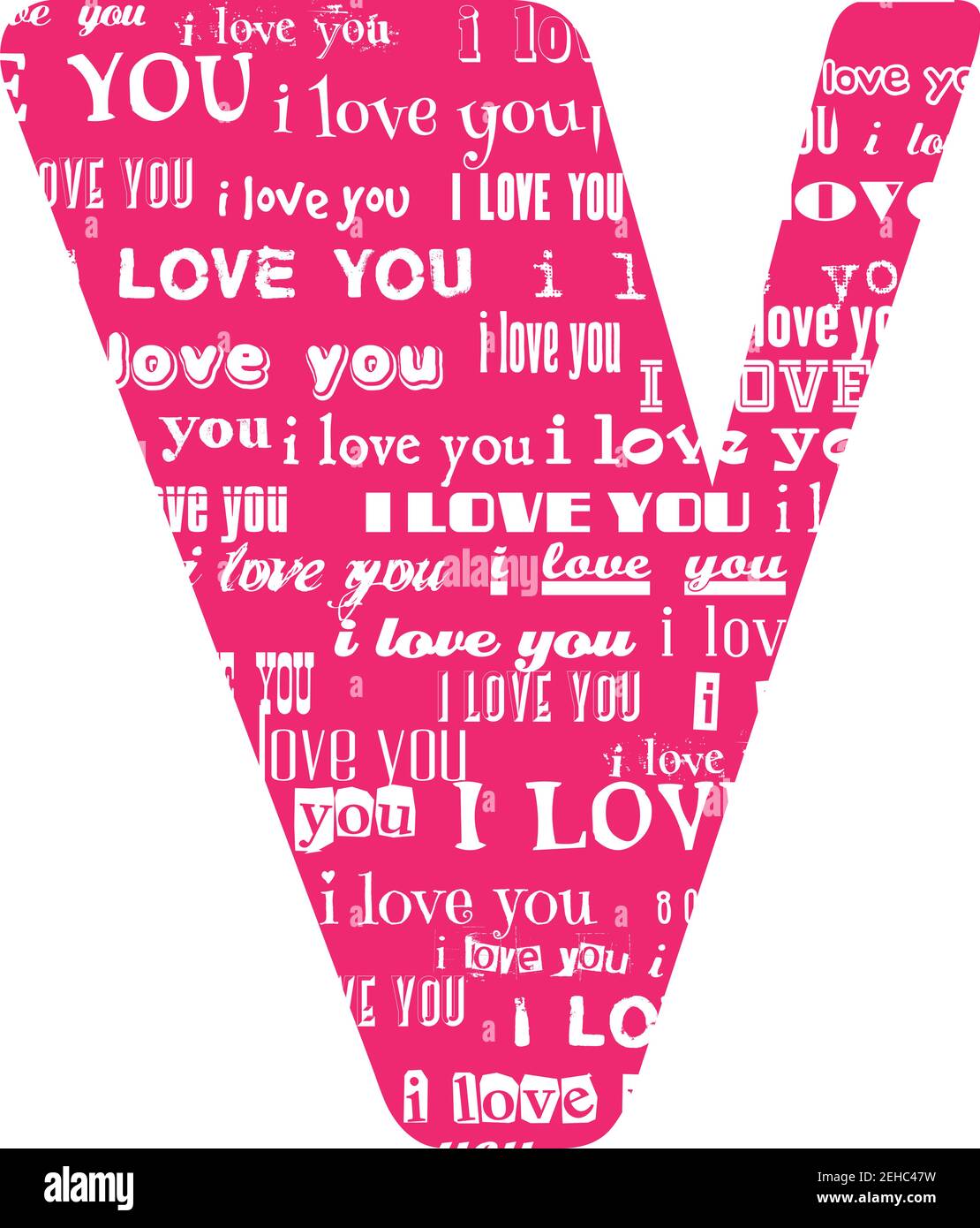 Romantic decorative vector pink letter filled white words I love you ...