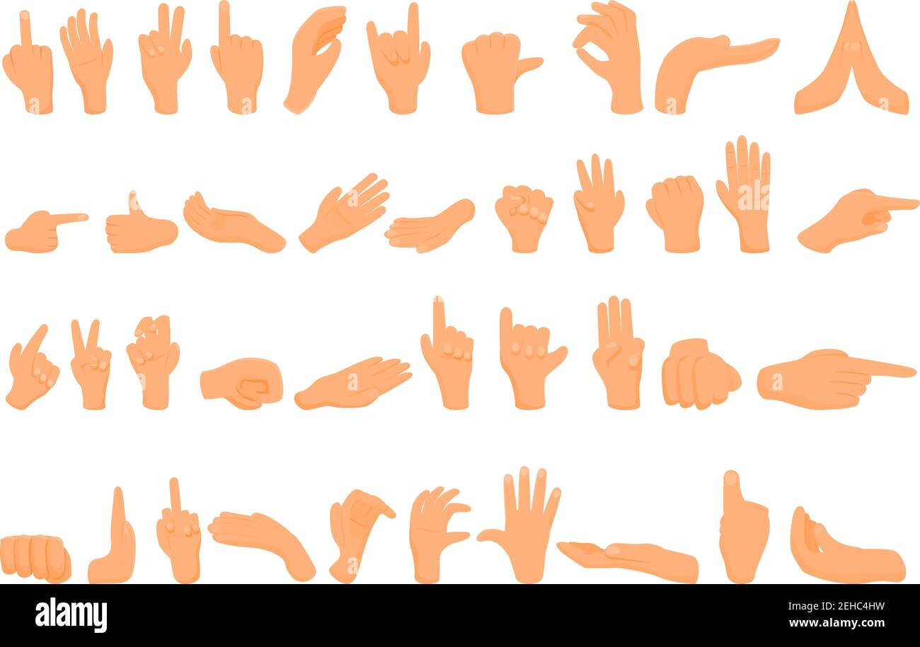 Hand gestures icons set. Cartoon set of hand gestures vector icons for web design Stock Vector ...