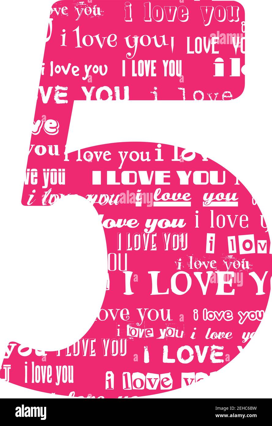 Romantic decorative vector pink number filled white words I love you ...