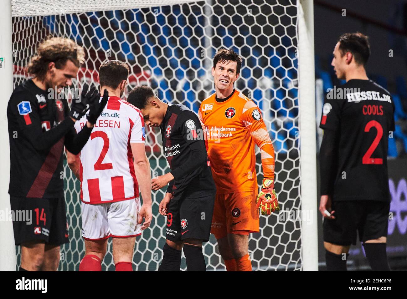 Aalborg, Denmark. 19th Feb, 2021. Goalkeeper Jesper Hansen (1) of FC ...