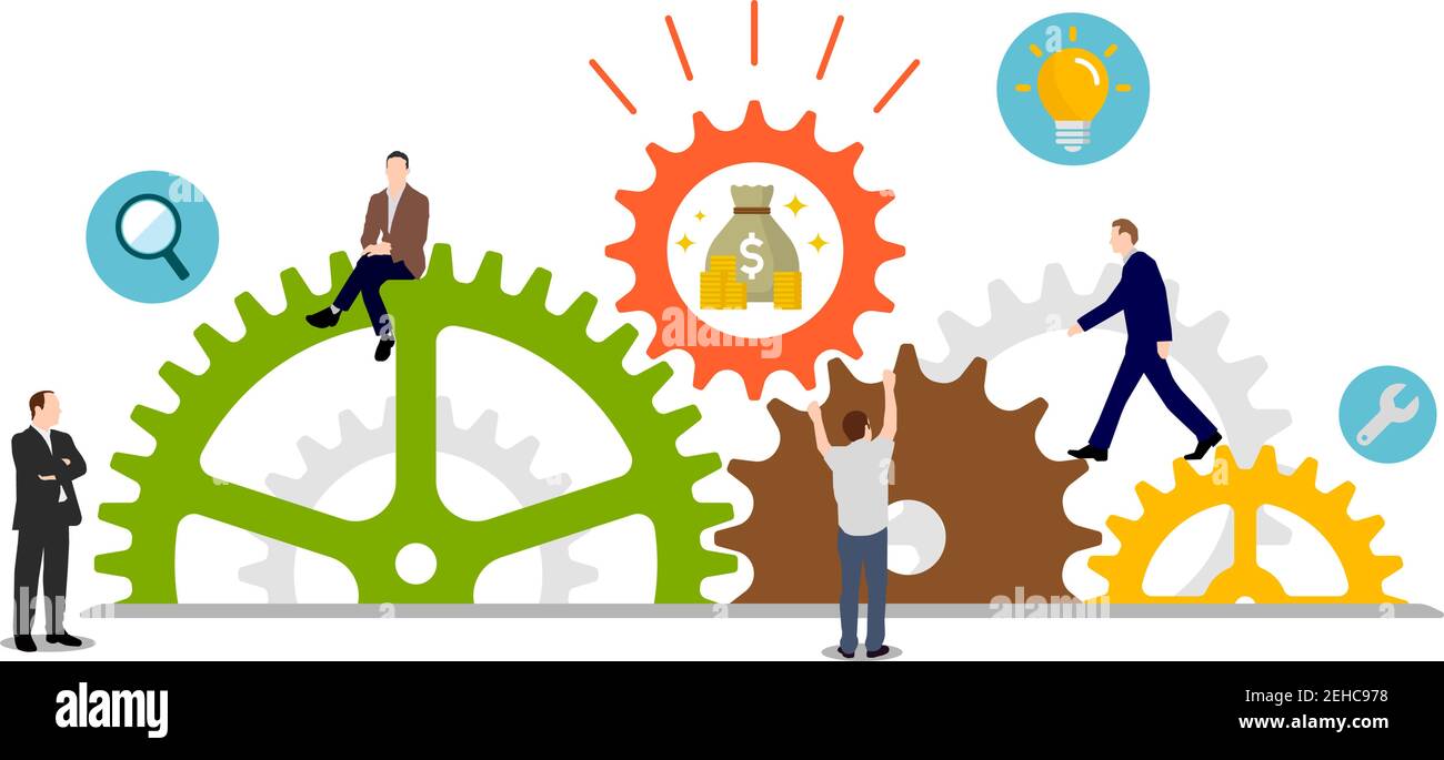 Business success (money) concept vector illustration. Gear wheel and ...