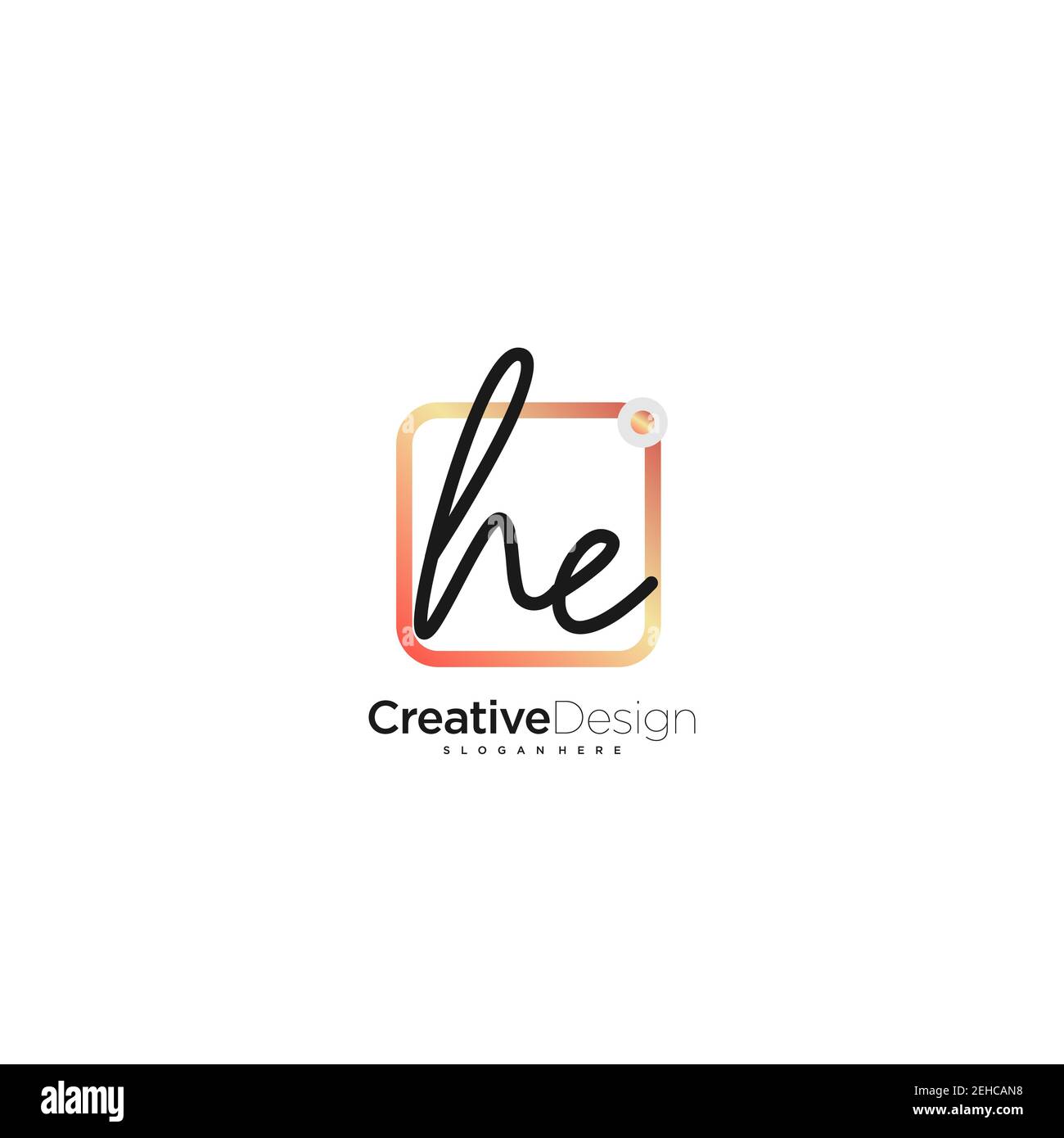 HE Initial Letter handwriting logo hand drawn colorful box vector, logo ...
