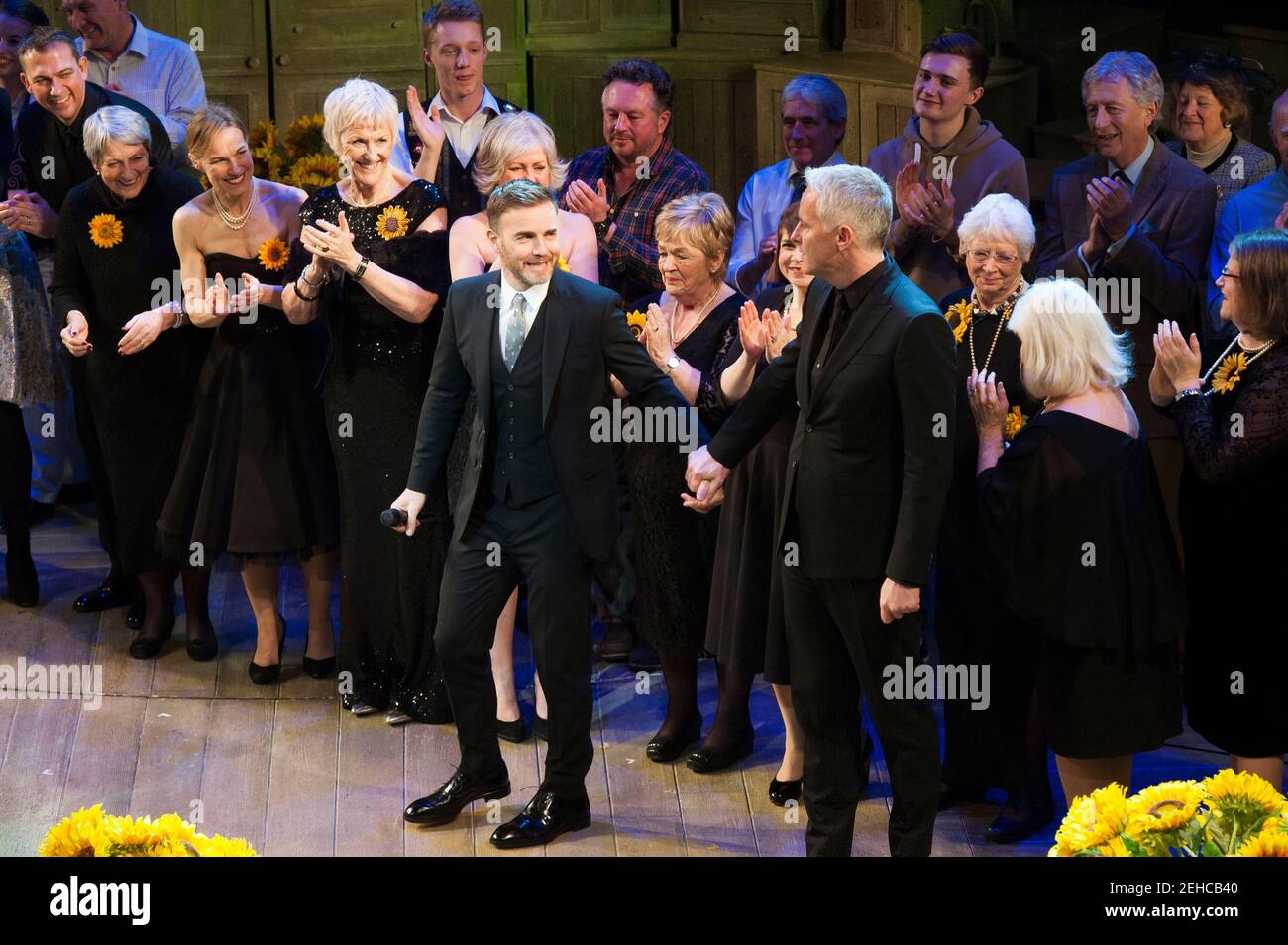 Gary Barlow and Tim Firth on stage during the press night of The Girls ...