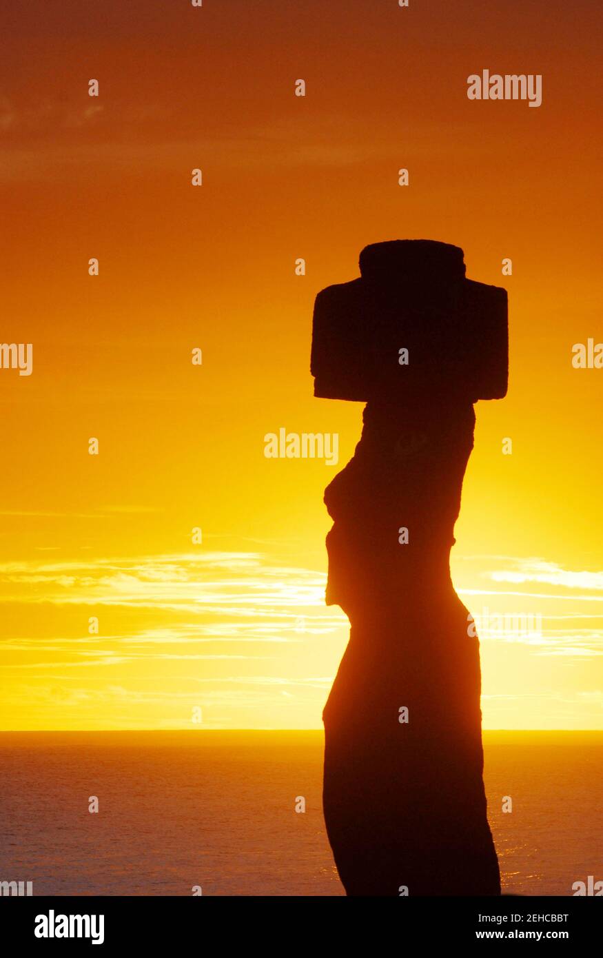 Moai at sunset, Ahu Tahai, Hanga Roa, Pasqua Iisland, Chile Stock Photo ...