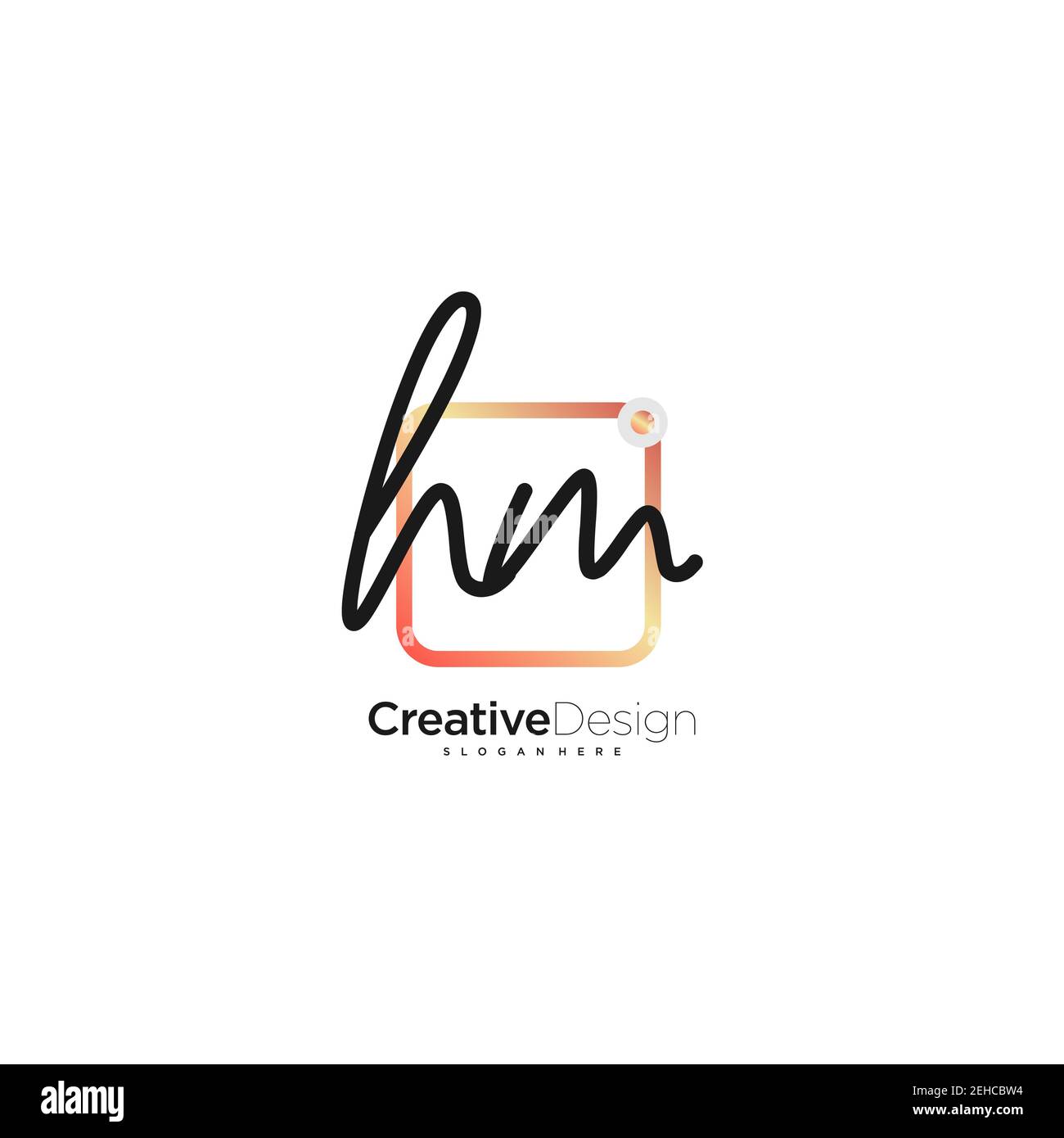 HM Initial Letter handwriting logo hand drawn colorful box vector, logo ...