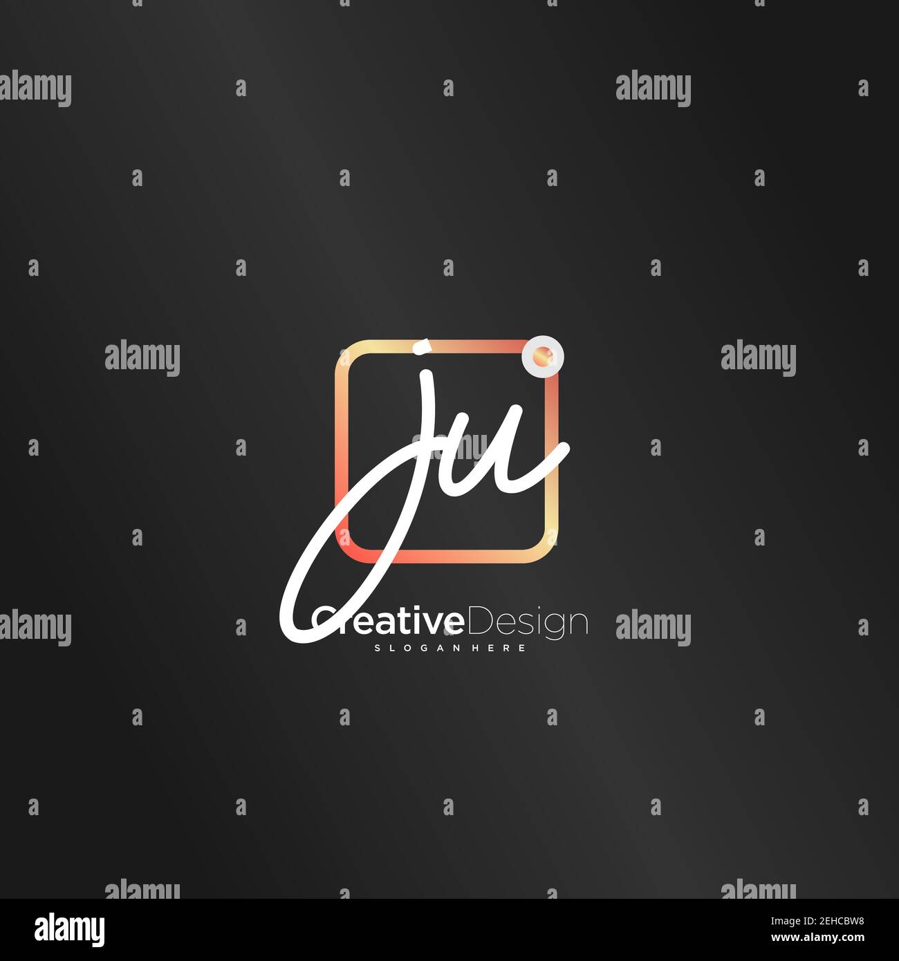 JU Initial Letter handwriting logo hand drawn colorful box vector, logo ...