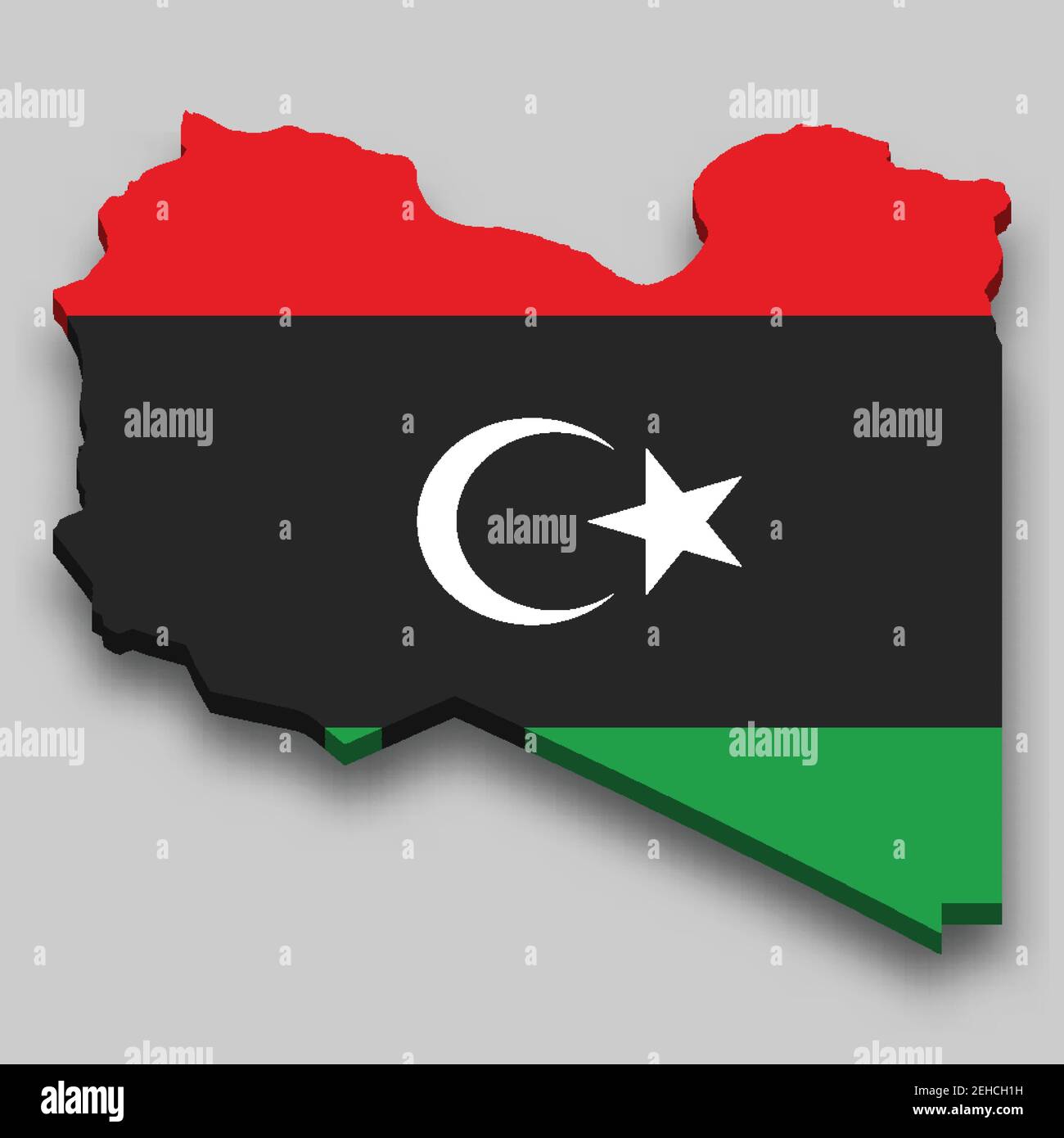 3d isometric Map of Libya with national flag. Vector Illustration Stock ...