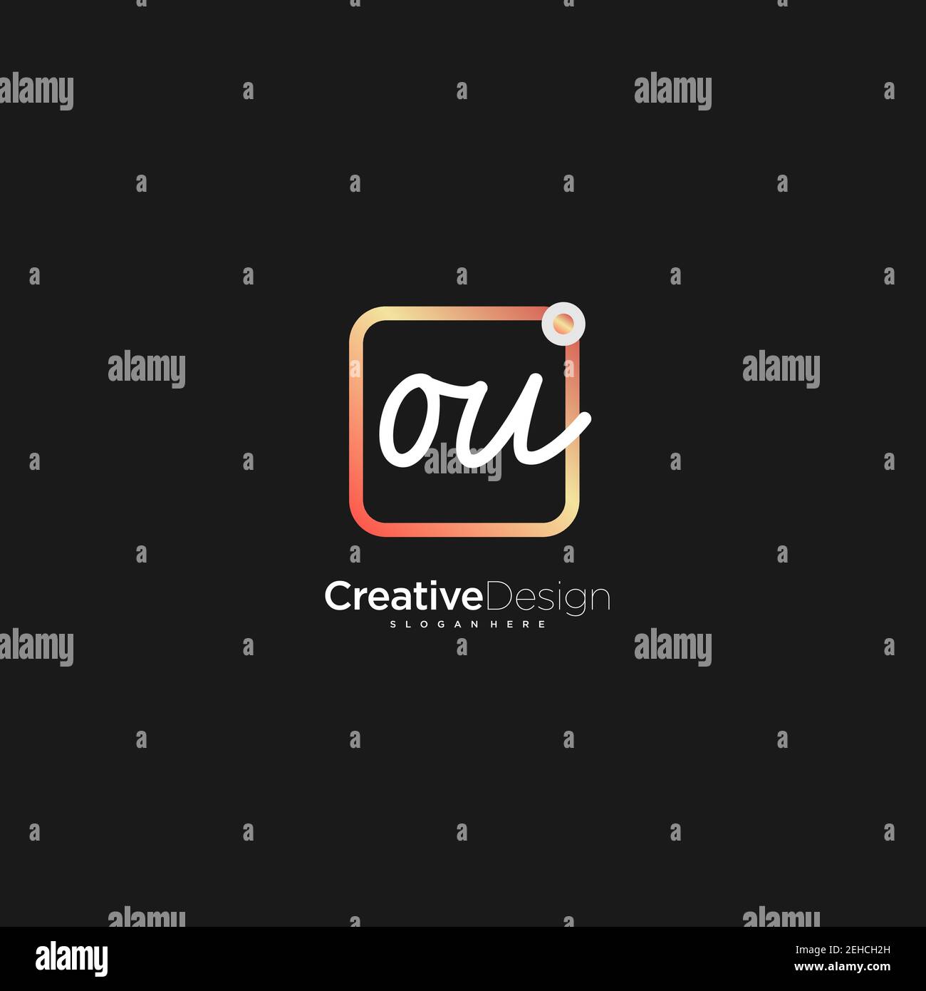 OU Initial Letter handwriting logo hand drawn colorful box vector, logo ...