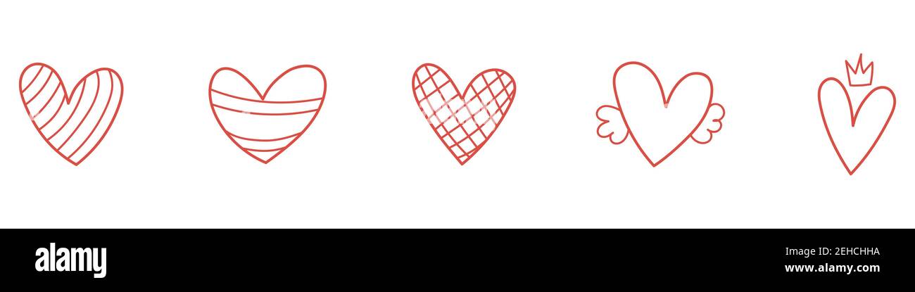 Set of red hand drawn hearts. Handdrawn rough heart marker isolated on ...