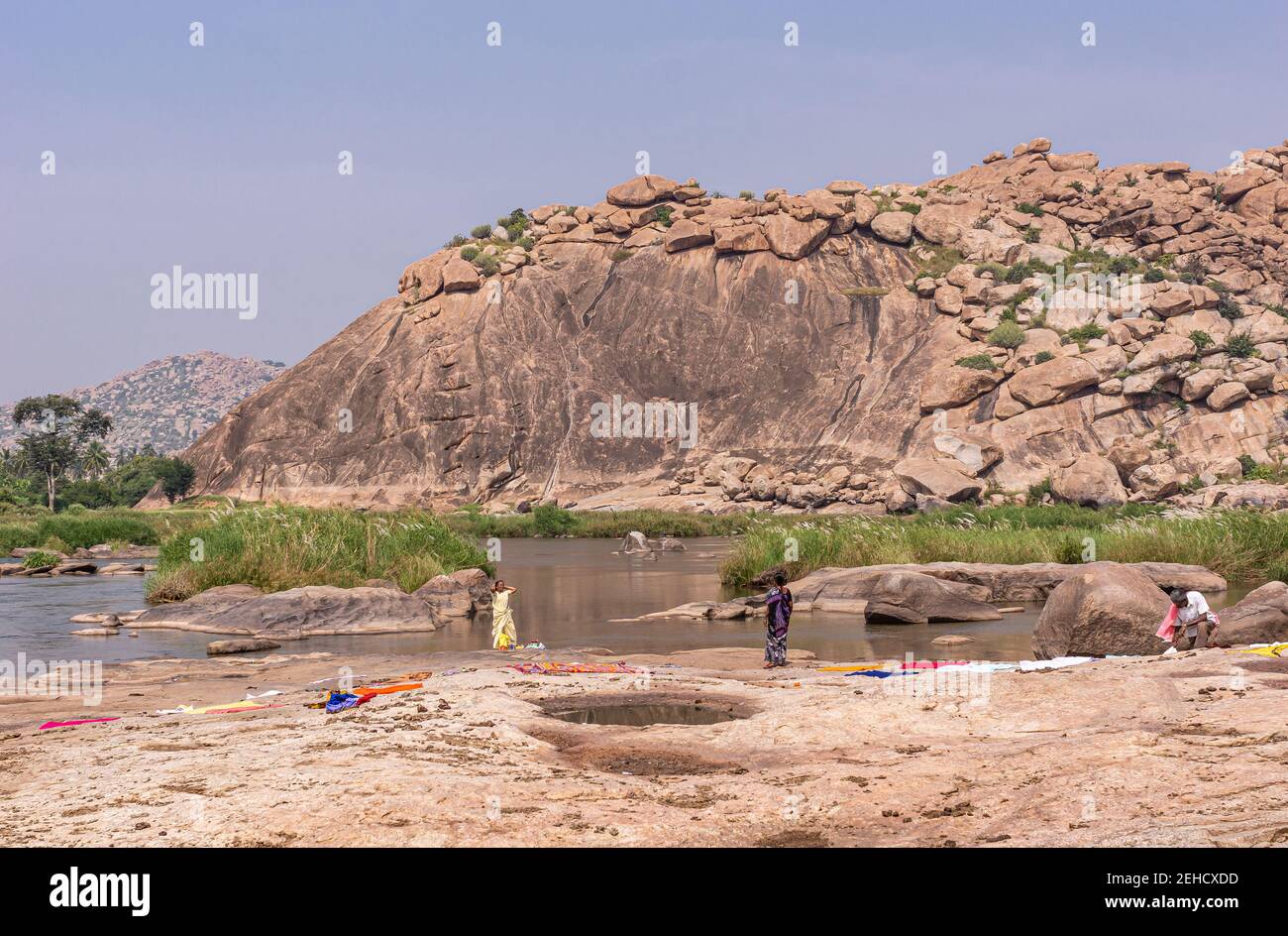 Anegundi, Karnataka, India - November 9, 2013: Navabrindavana island ...