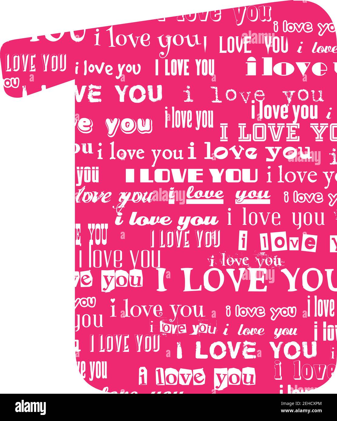Romantic decorative vector pink number filled white words I love you ...
