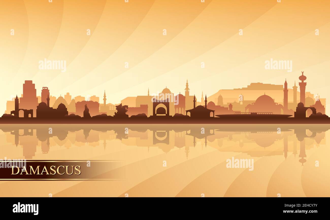 Damascus city skyline silhouette background, vector illustration Stock ...