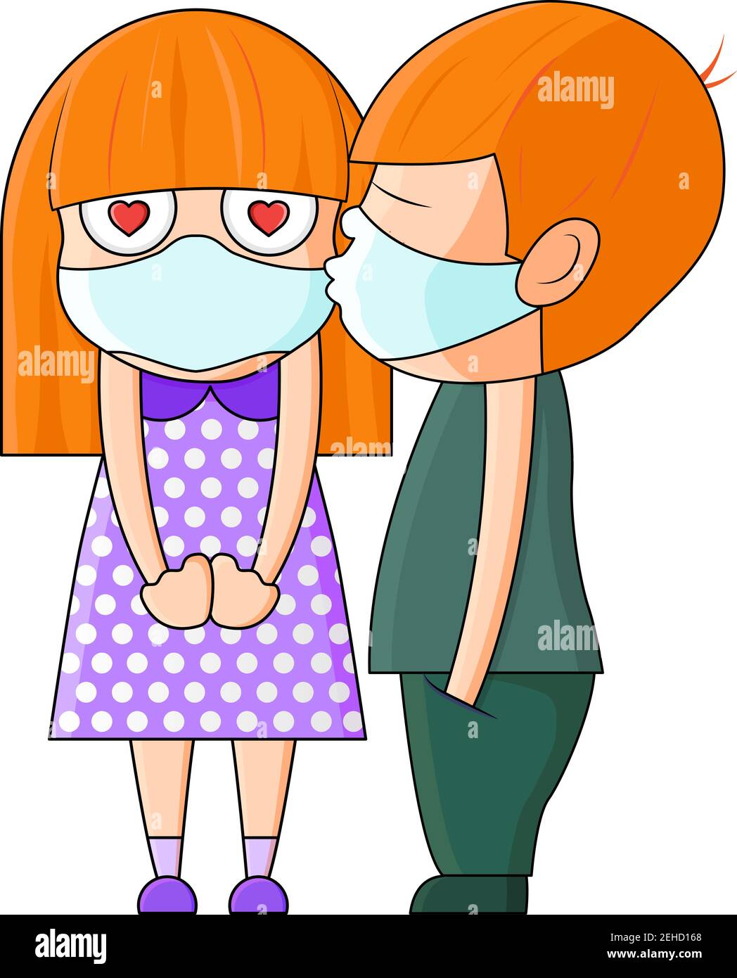 Boy kissing girl through protective mask. Coronavirus Stock Vector ...