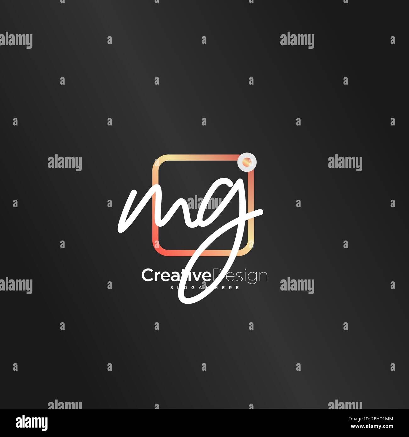 MG Initial Letter handwriting logo hand drawn colorful box vector, logo ...