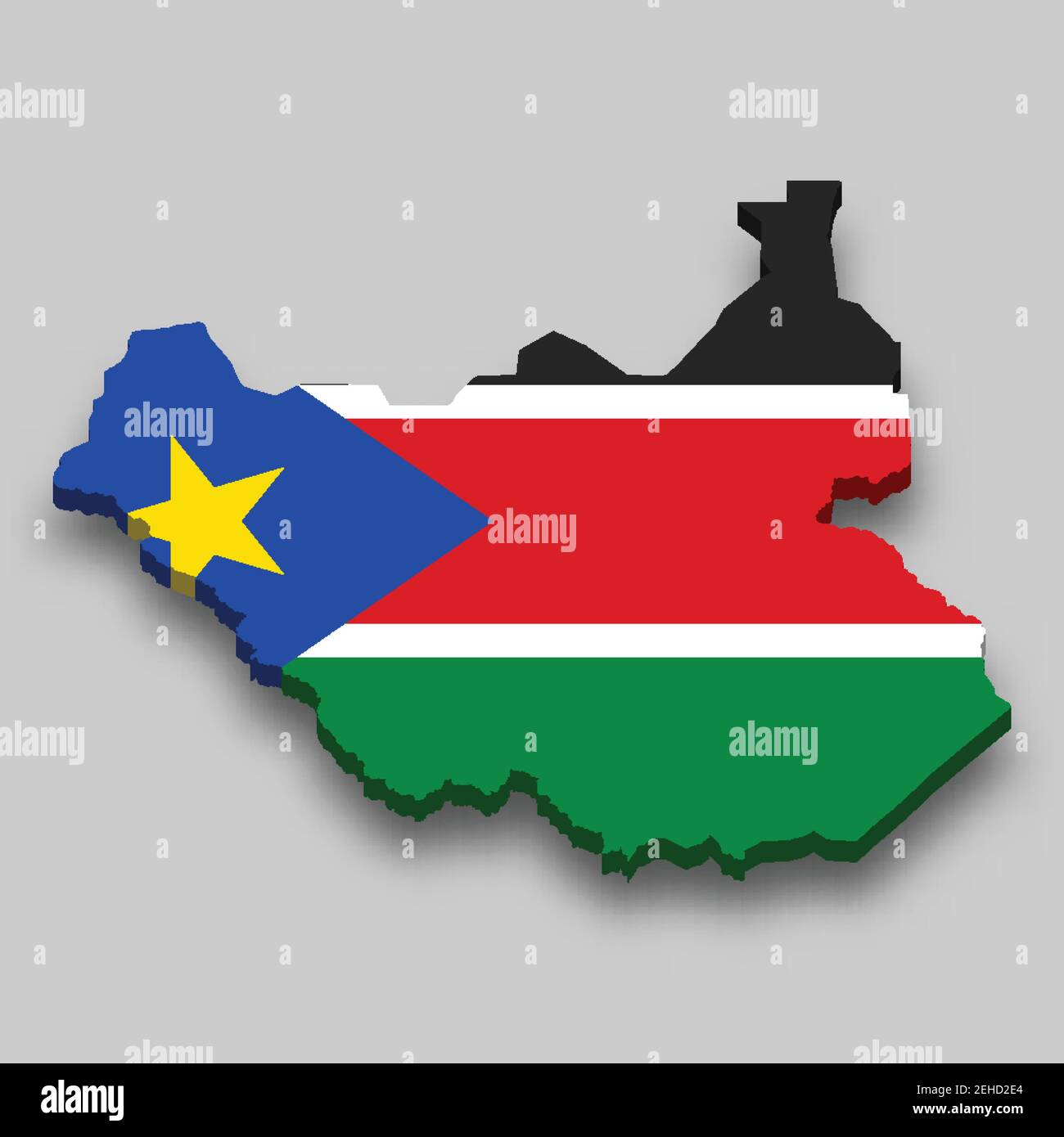 3d isometric Map of South Sudan with national flag. Vector Illustration ...