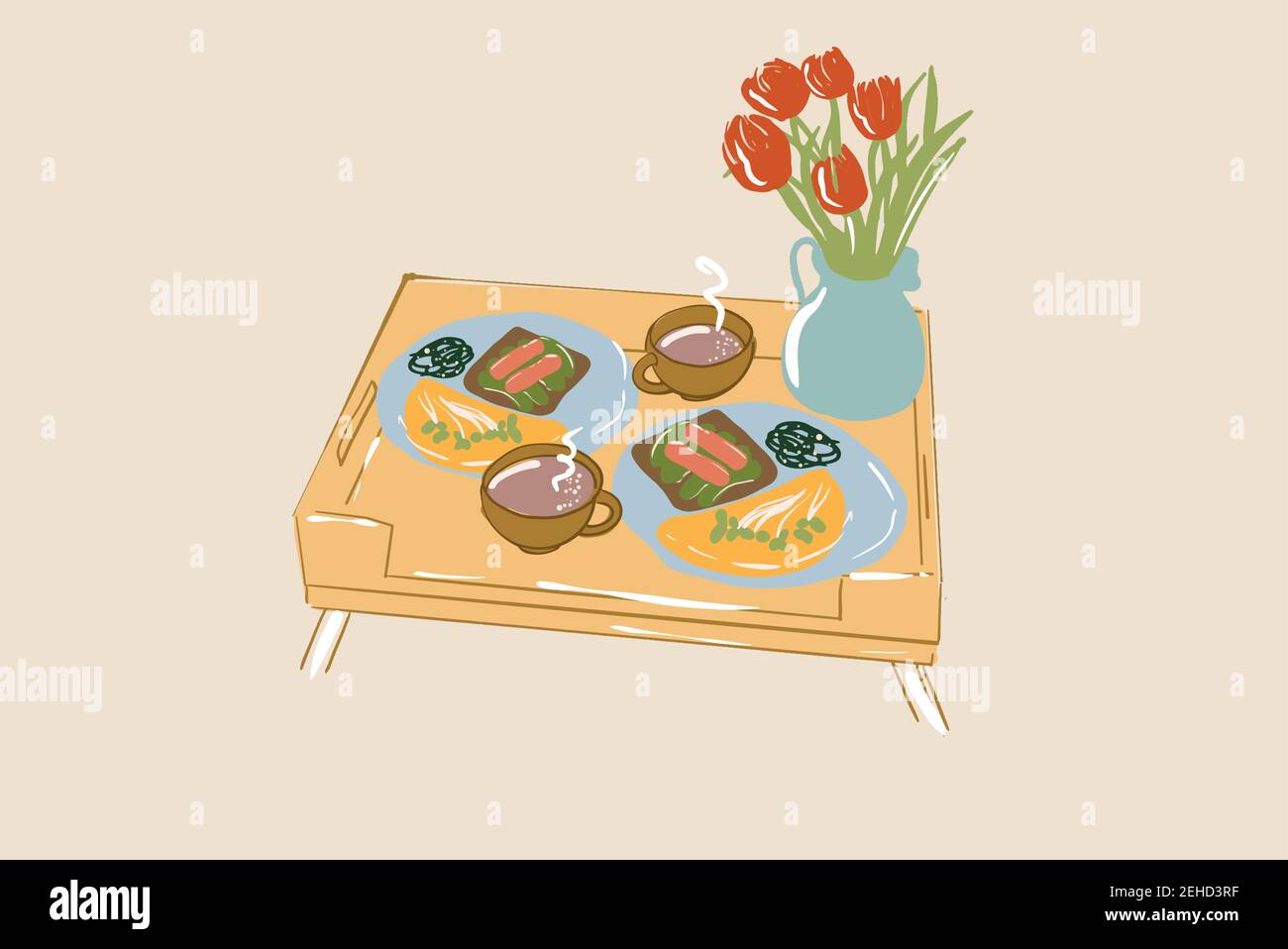 Morning meal on bed Stock Vector Images - Alamy