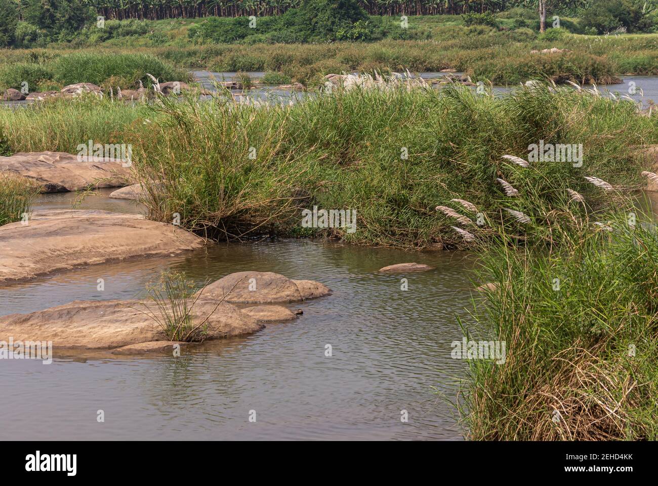 Anegundi, Karnataka, India - November 9, 2013: Navabrindavana island ...
