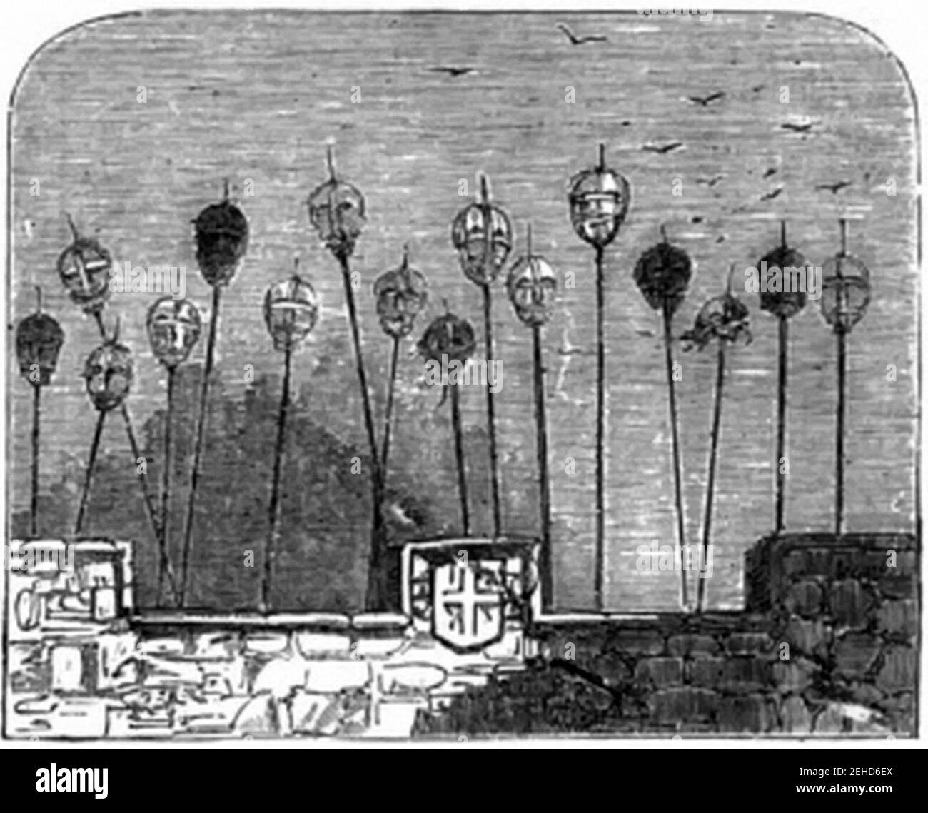 P313b Traitors Heads over the Gateway of London Bridge Stock Photo - Alamy