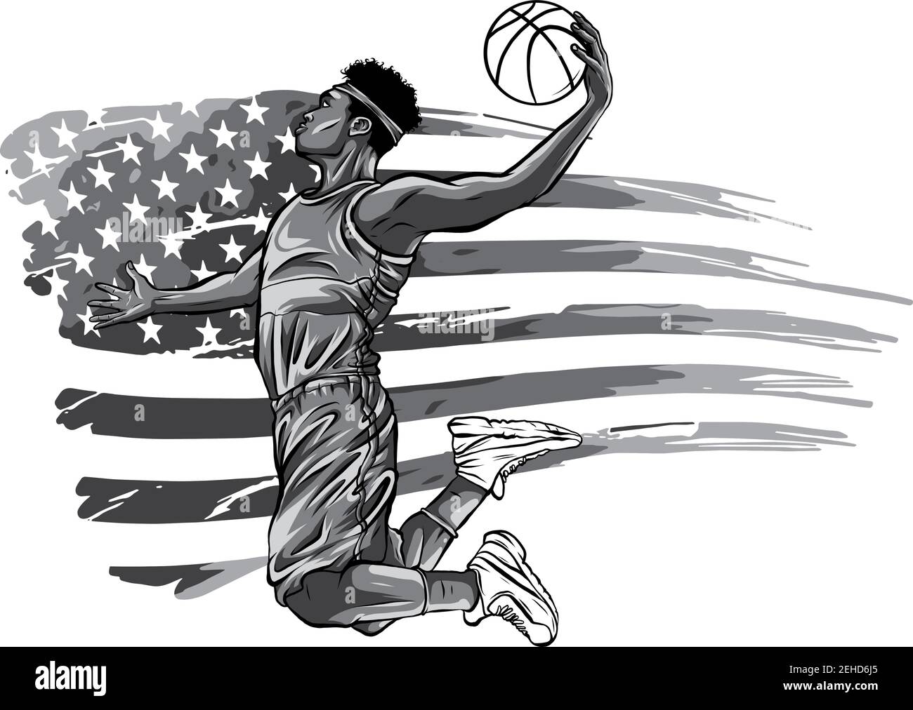 Creative illustration of a Basketball Player on American Flag colors ...