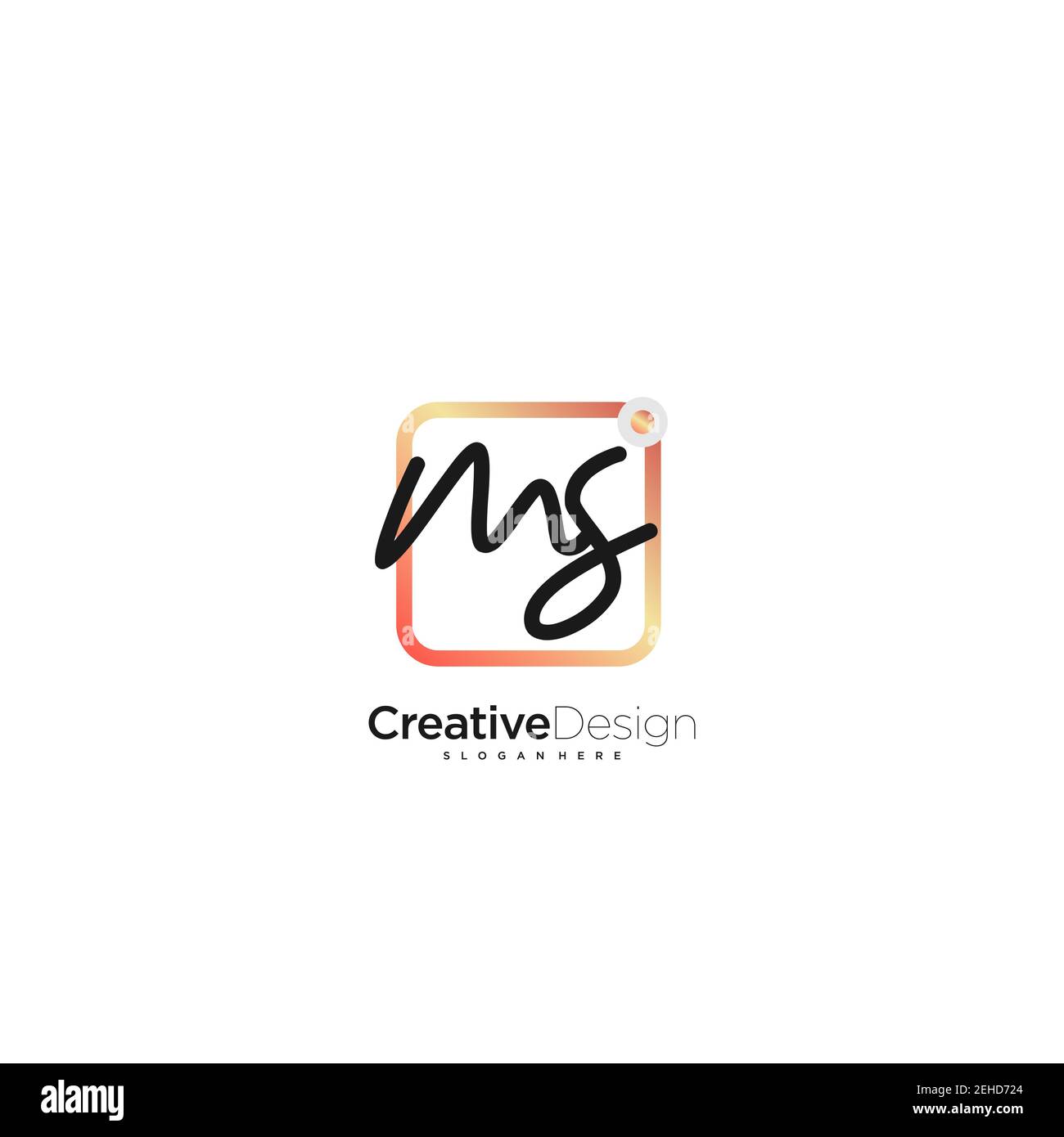 MS Initial Letter handwriting logo hand drawn colorful box vector, logo ...