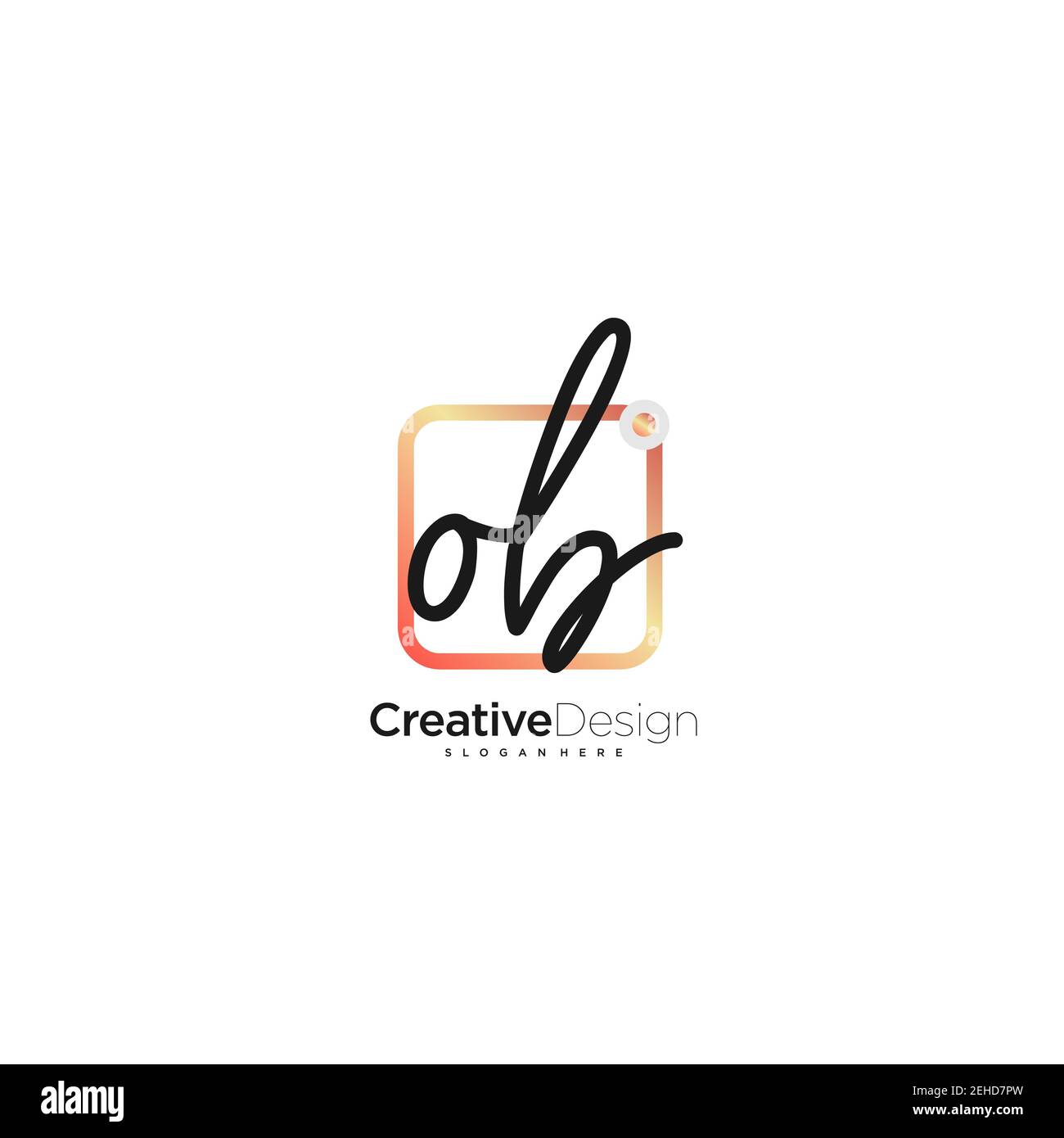 OB Initial Letter handwriting logo hand drawn colorful box vector, logo ...