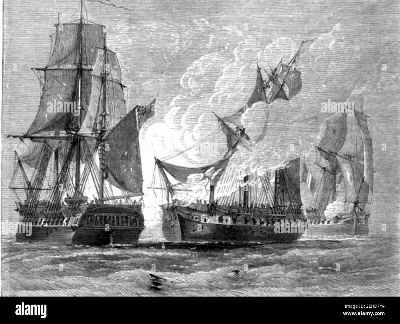 P366 ENGAGEMENT BETWEEN FRENCH AND ENGLISH CRUISERS OFF CEYLON Stock ...