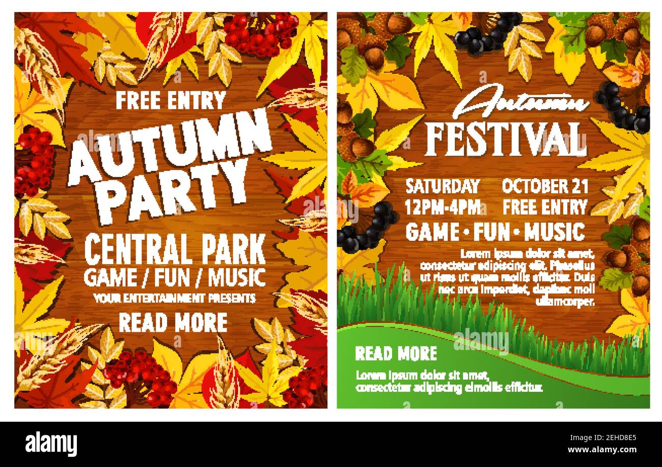 Autumn harvest festival poster template set. Fall season nature frame ...